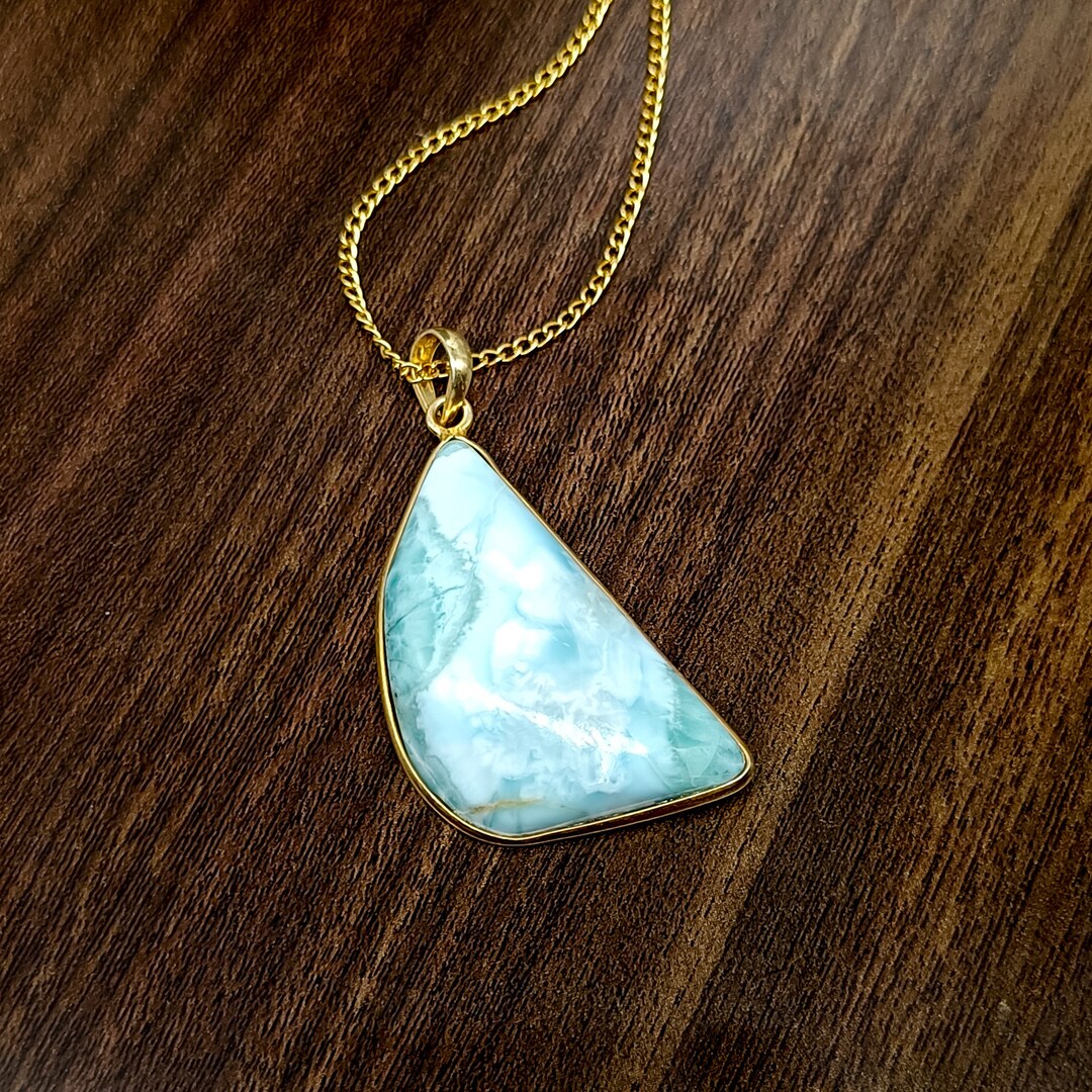 Natural Larimar Pendant, 14K Solid Gold Larimar Pendant, Solid Gold ...