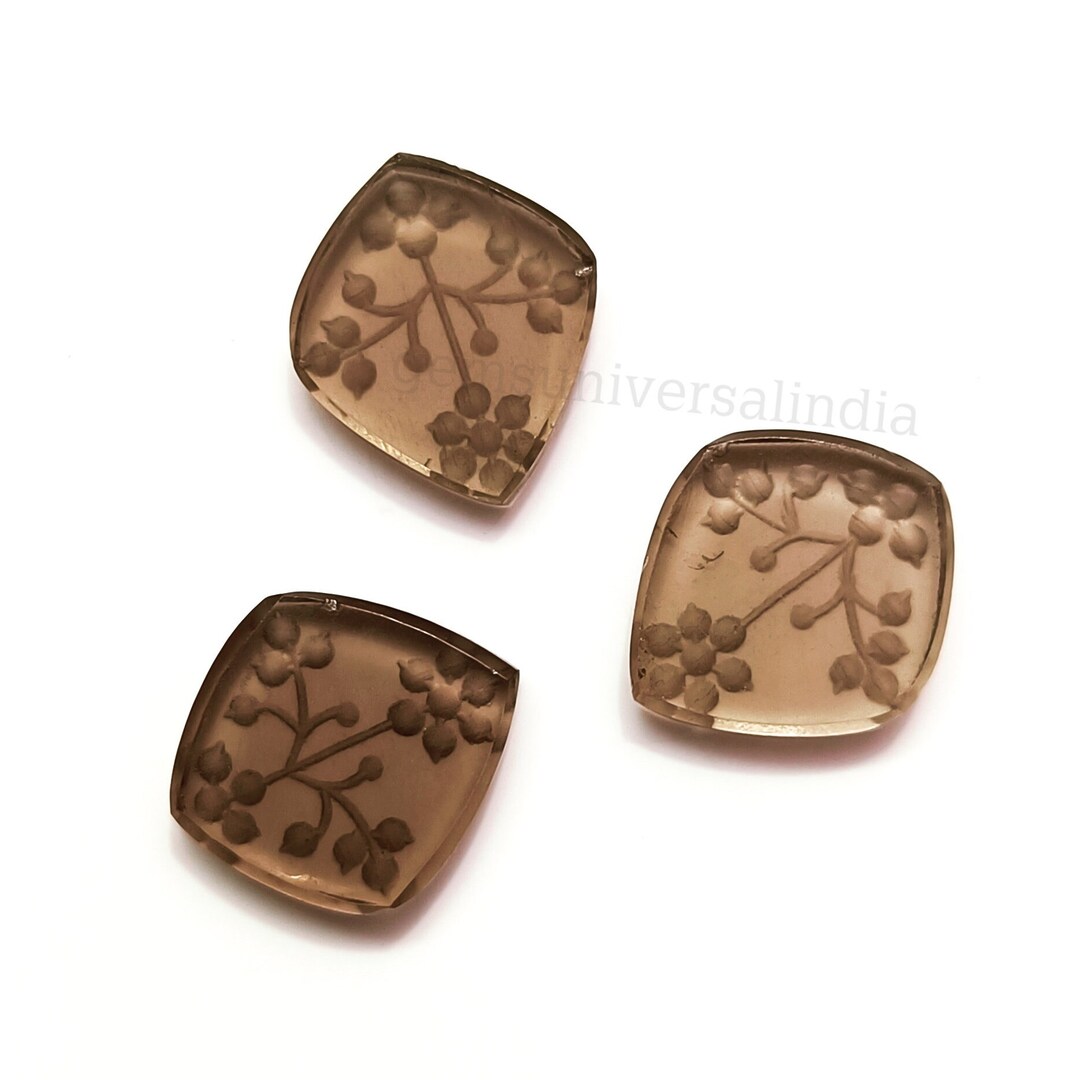 Intaglio Carved Smoky Quartz Fancy Shape Gemstone, Natural Quartz ...