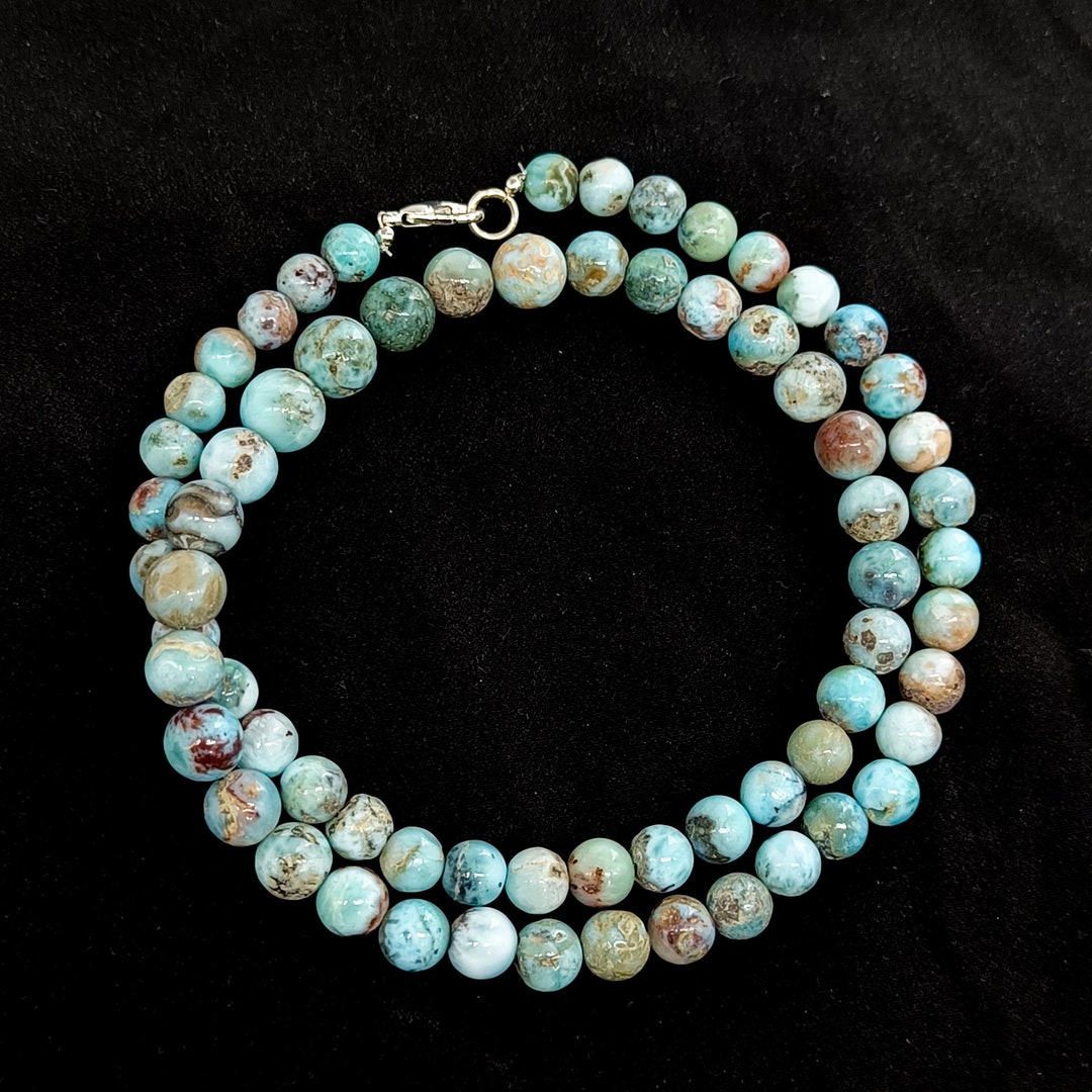 RARE Red Larimar Round Beads Necklace, Genuine Larimar Beaded Necklace ...