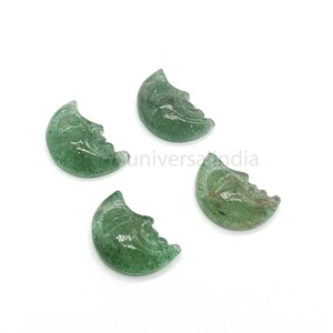Green Strawberry Quartz Moon Face Gemstone, Smooth Hand Carved Crescent ...