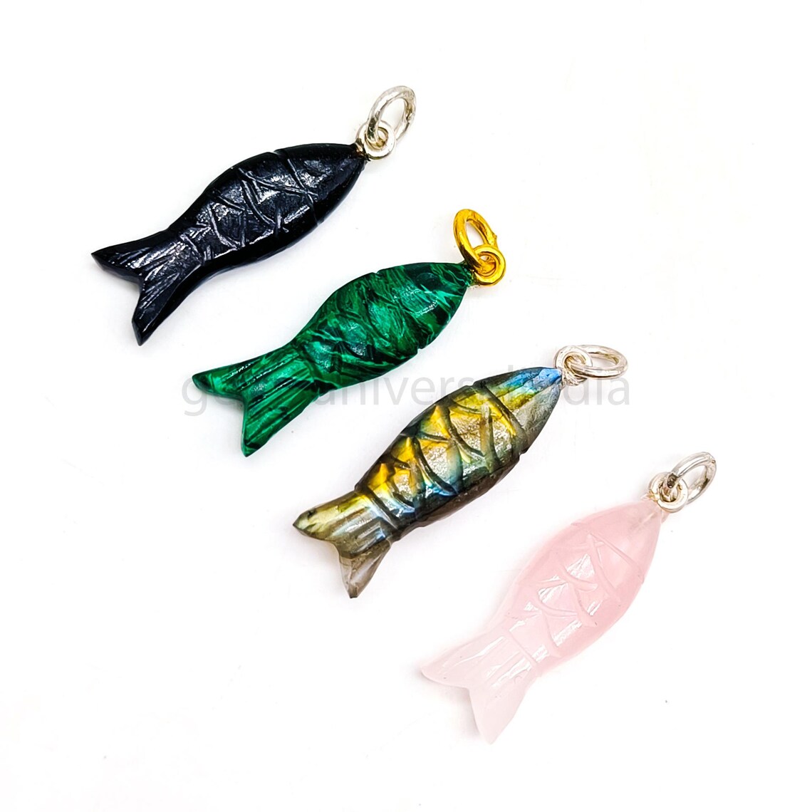 Natural Gemstone Carved Fish Pendant, Handmade 925 Silver Jewelry ...