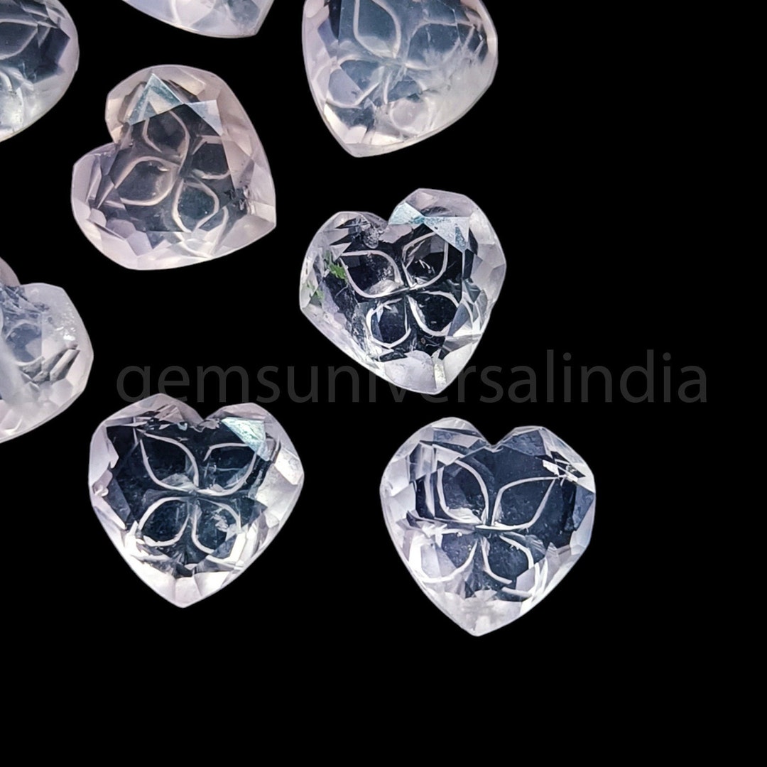 Rose Quartz Intaglio Heart Carved Gemstone, AAA Rose Quartz Cut Faceted ...