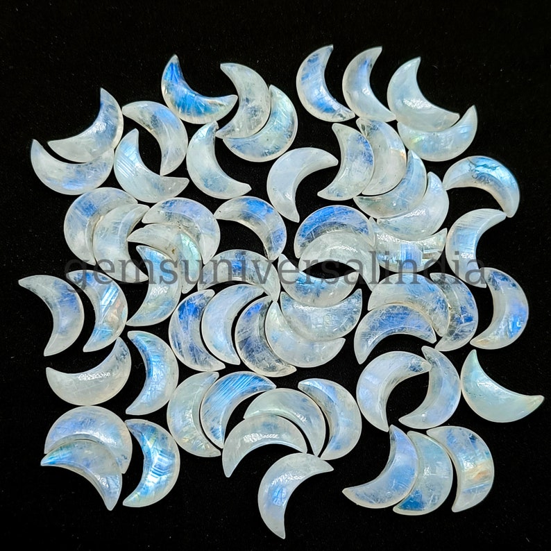 Flashy Blue Rainbow Moonstone Moon Shape Gemstone, Smooth Hand Carved ...