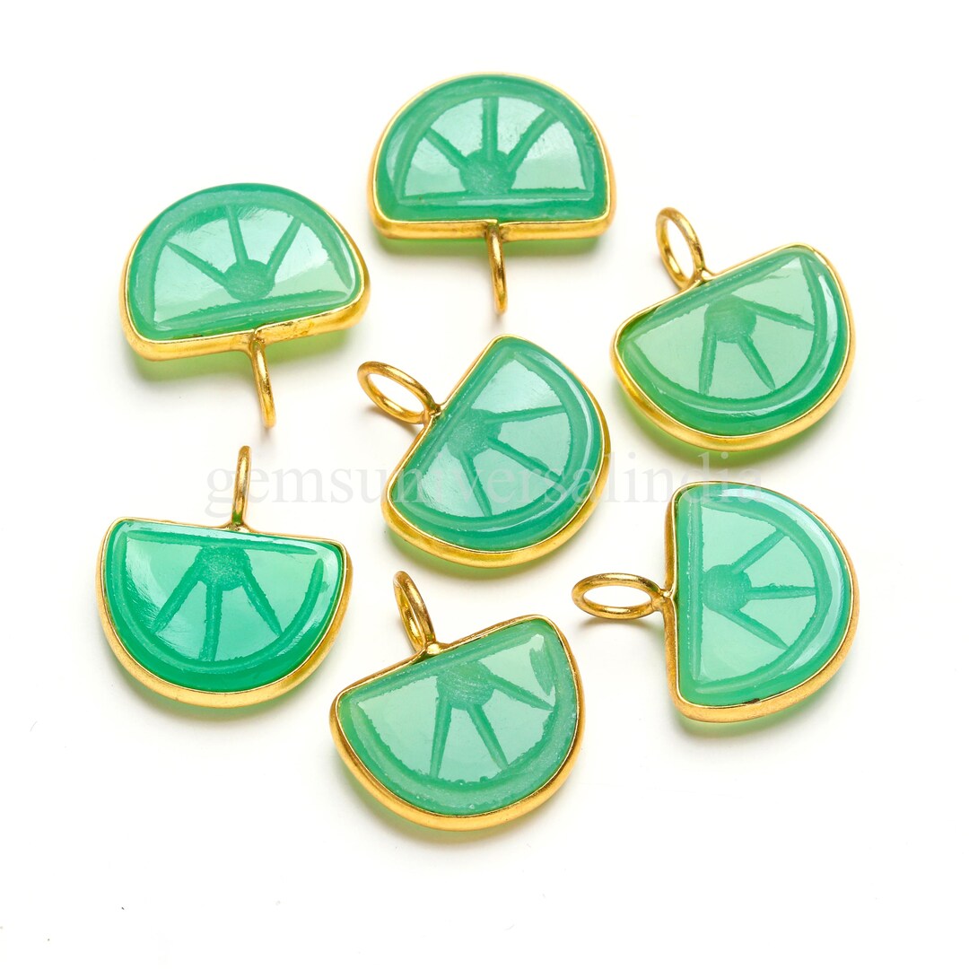 AAA Chrysoprase Carved Orange Fruit Charms ~ Gold Vermeil Chrysoprase ...