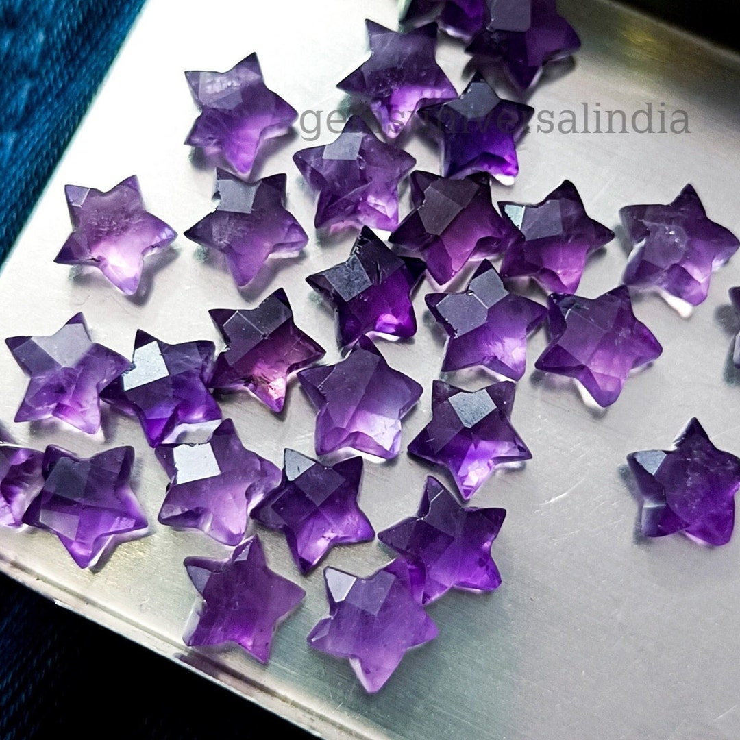 Natural Purple Amethyst Star Shape Gemstone, Faceted Hand Carved Star ...