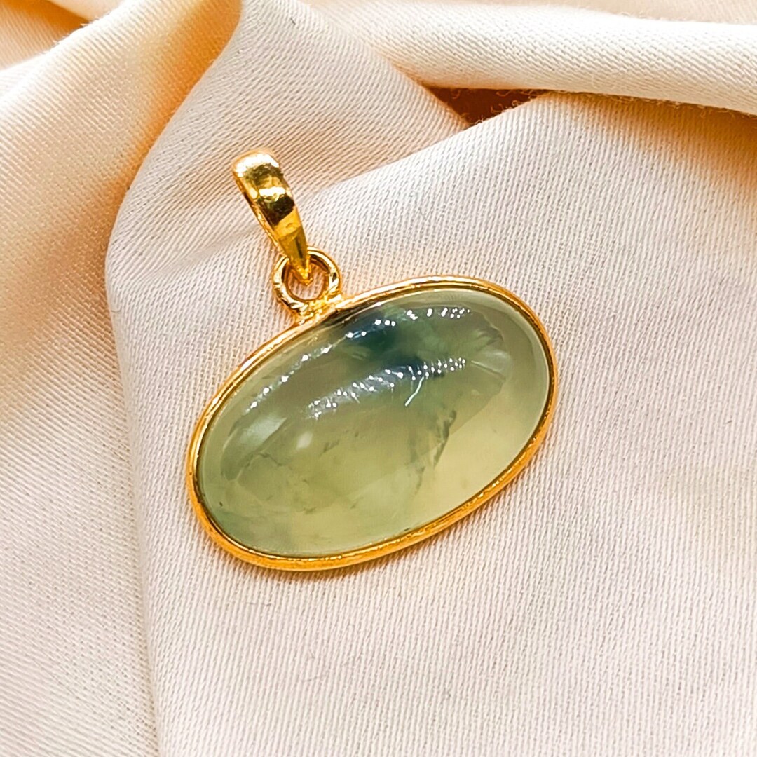 Natural Prehnite Pendant, 14K Solid Gold Prehnite Pendant, Solid Gold ...