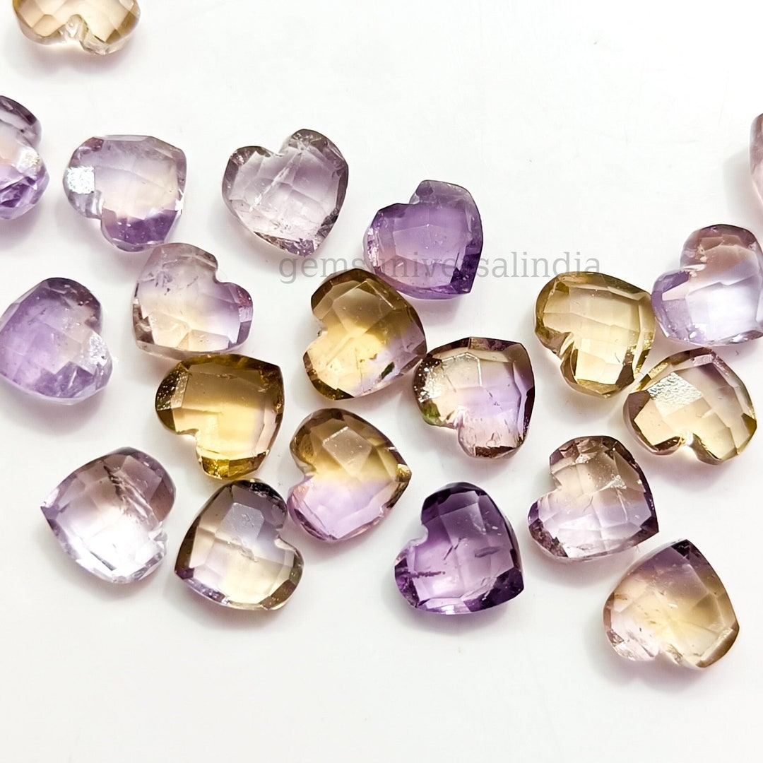 Natural Ametrine Heart Shaped Gemstone, Faceted Hand Carved Heart Beads ...