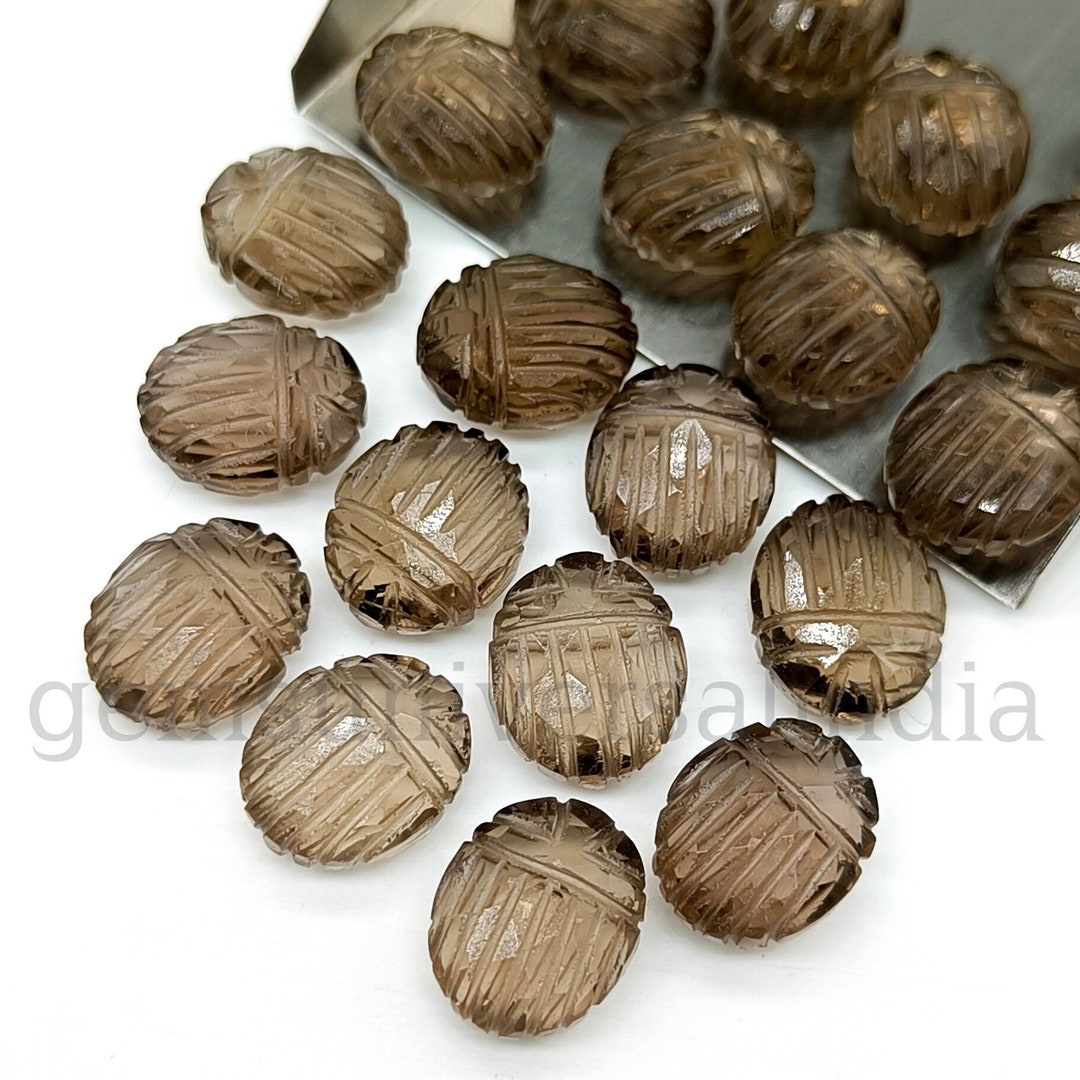 Smoky Quartz Scarab Shape Gemstone, Natural Smoky Quartz Insect Carved ...