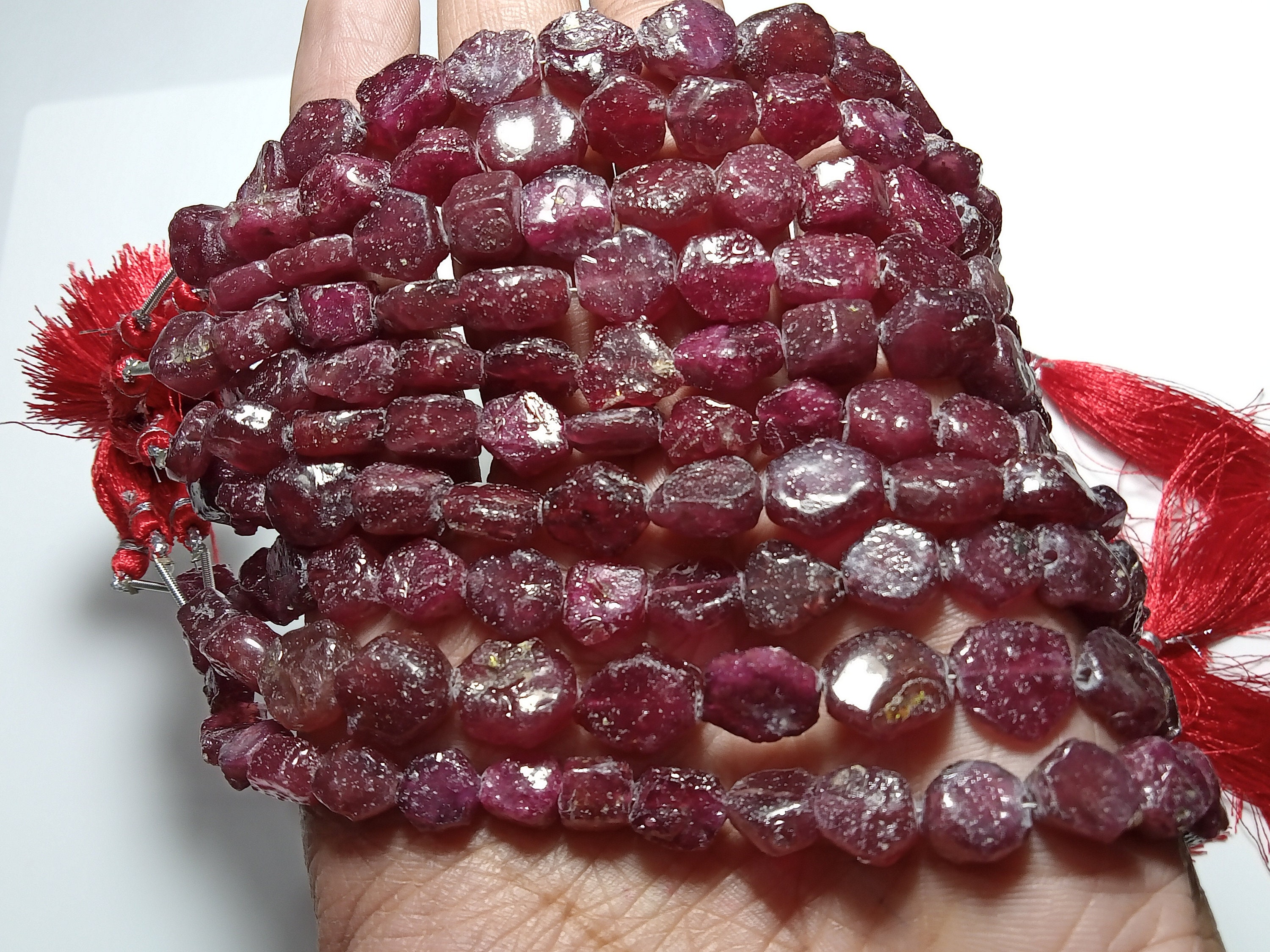 Shiny Red Ruby Uncut Chip Beads, 100% Natural Glass-filled Ruby Uncut ...