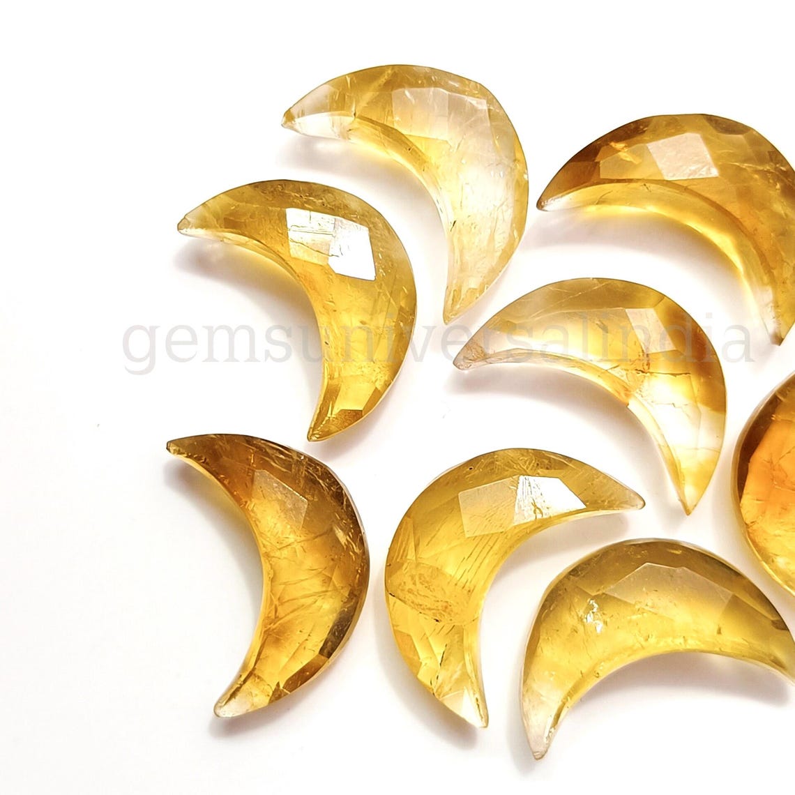 Natural Citrine Moon Shape Gemstone, Faceted Hand Carved Crescent Moon ...