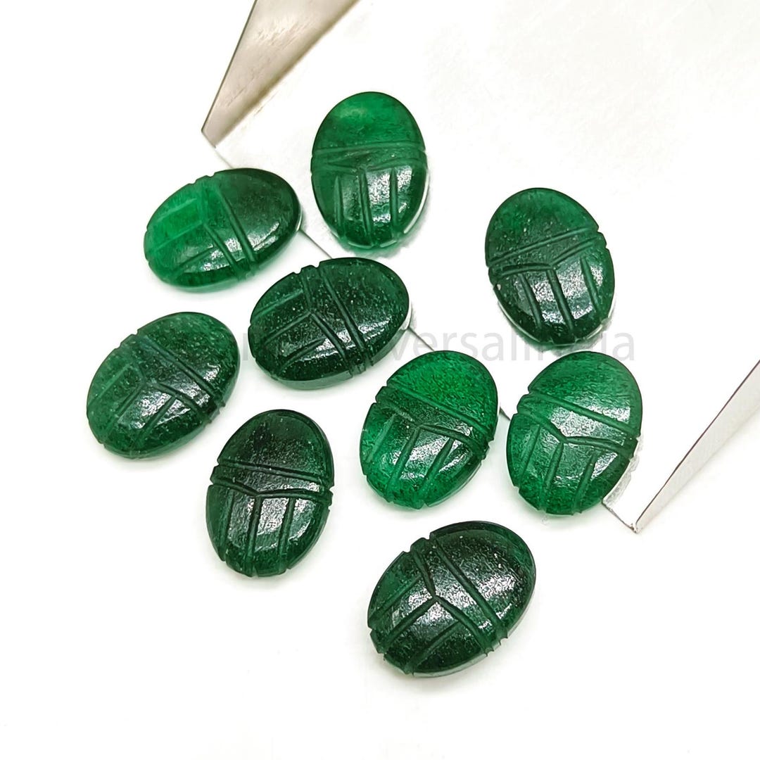 Natural Green Jade Scarab Carved Gemstone Beads, AAA Jade Beetle Face ...