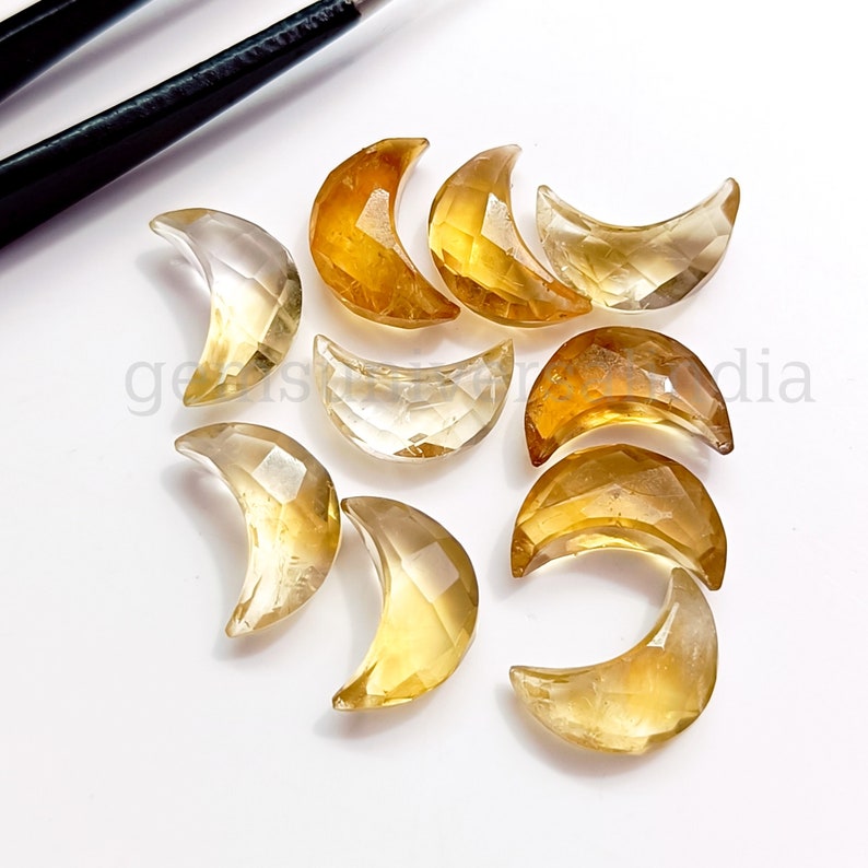 Natural Citrine Moon Shape Gemstone, Faceted Hand Carved Crescent Moon ...