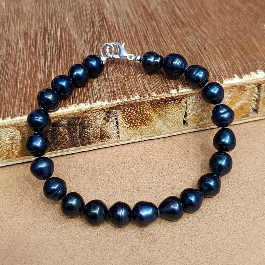 Natural Black Pearl Bracelet Peacock Black Pearl Beads Bracelet for ...