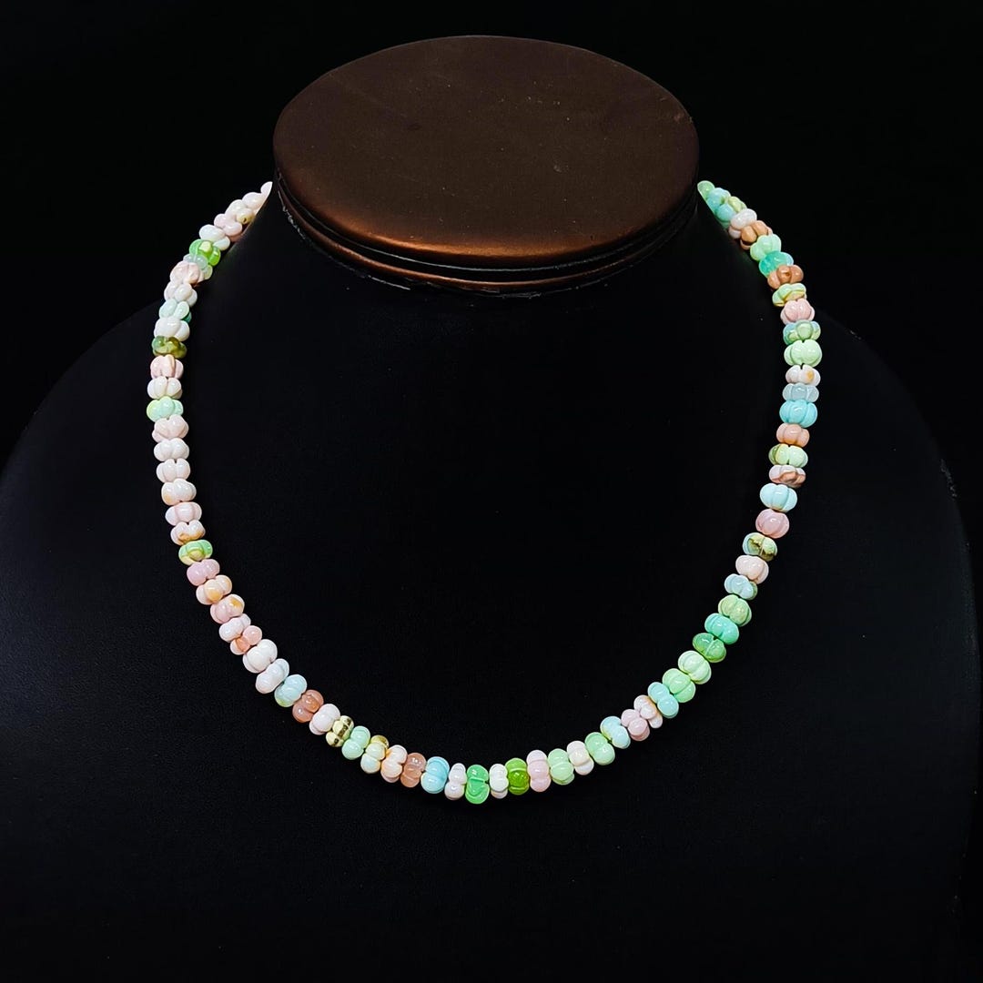 Multi Color Opal Beaded Necklace, 6-7mm Candy Opal Carved Melon Beads ...