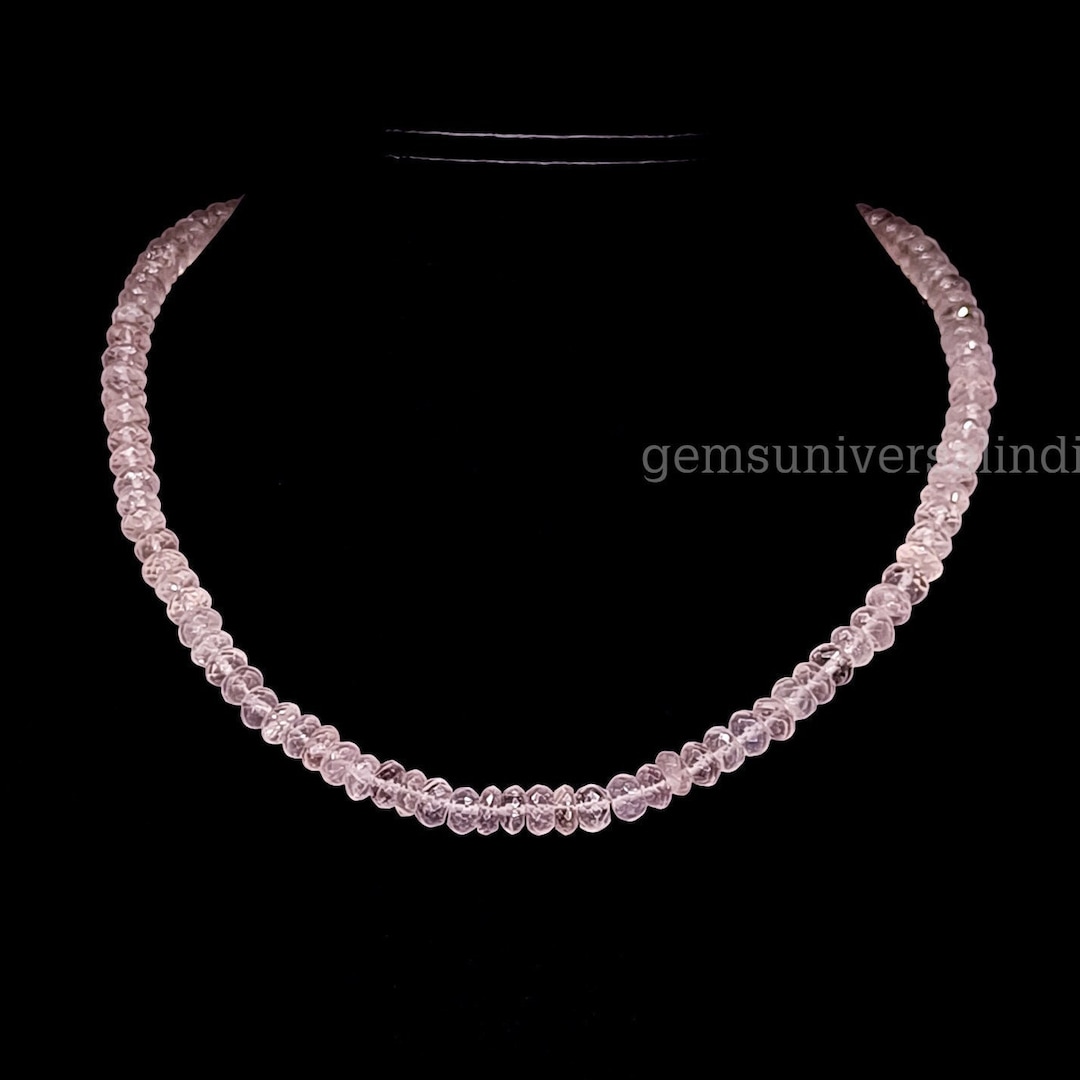 Rose Quartz Faceted Rondelle Beads Necklace, Natural Rose Quartz Beaded ...