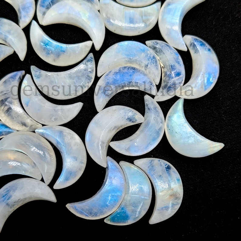 Flashy Blue Rainbow Moonstone Moon Shape Gemstone, Smooth Hand Carved ...