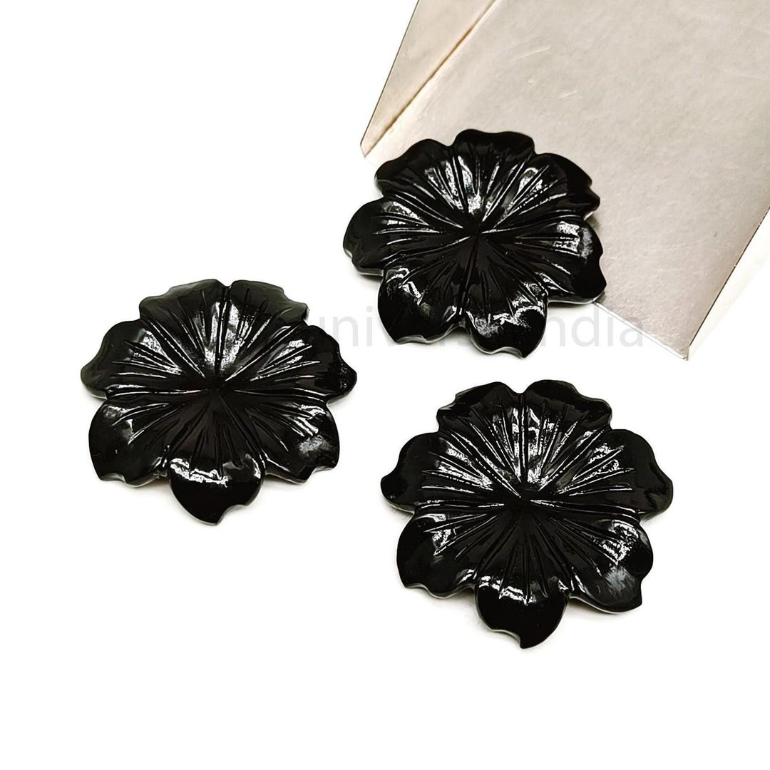 Natural Black Onyx Flower Shape Gemstone, Hand Carved Gemstone Flower ...