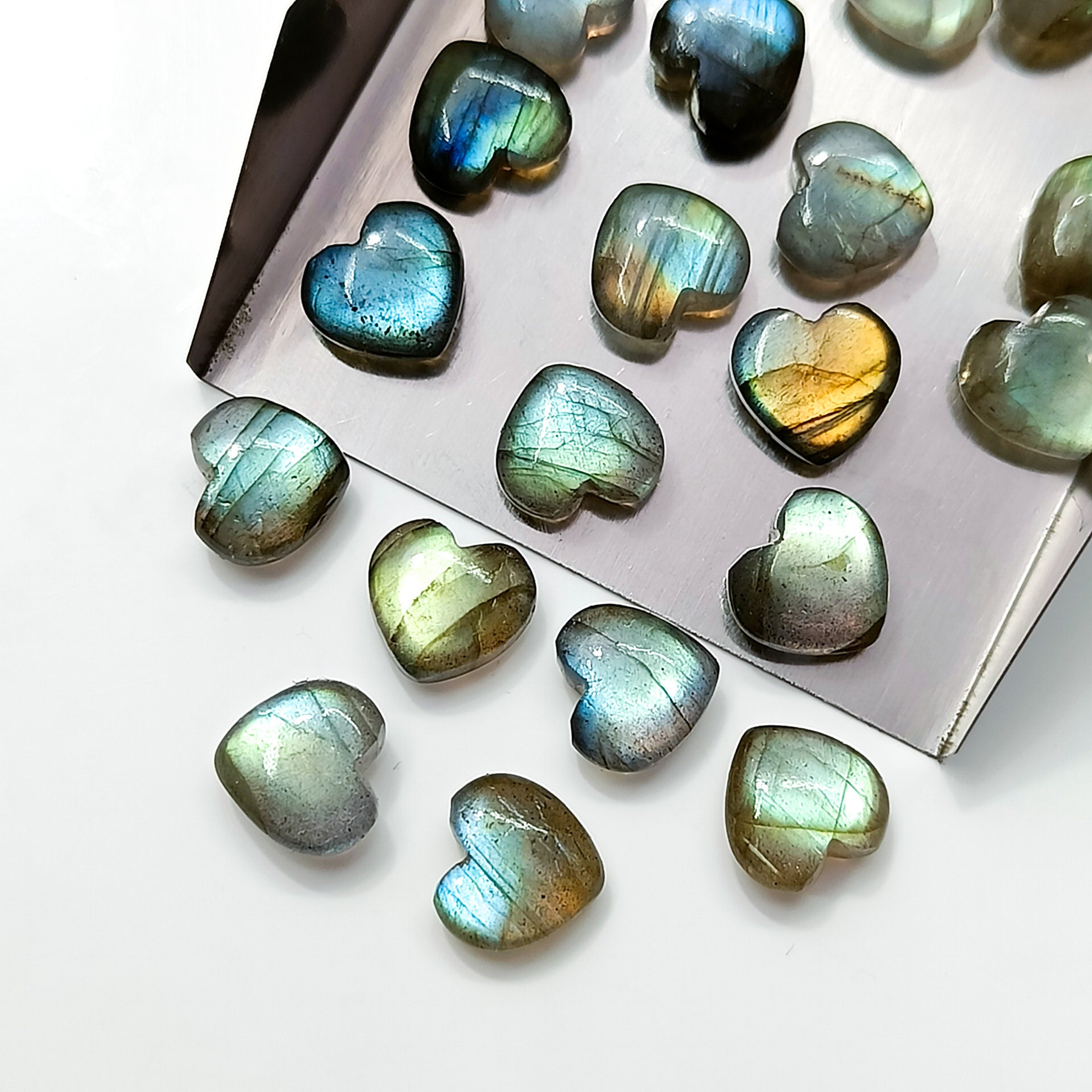 Flashy Labradorite Heart Shaped Gemstone, Smooth Hand Carved Heart ...