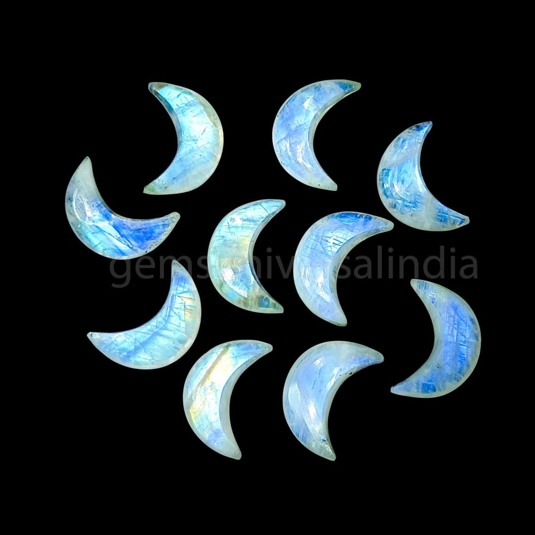 AAA Flashy Rainbow Moonstone Moon Shape Gemstone, Smooth Hand Carved ...