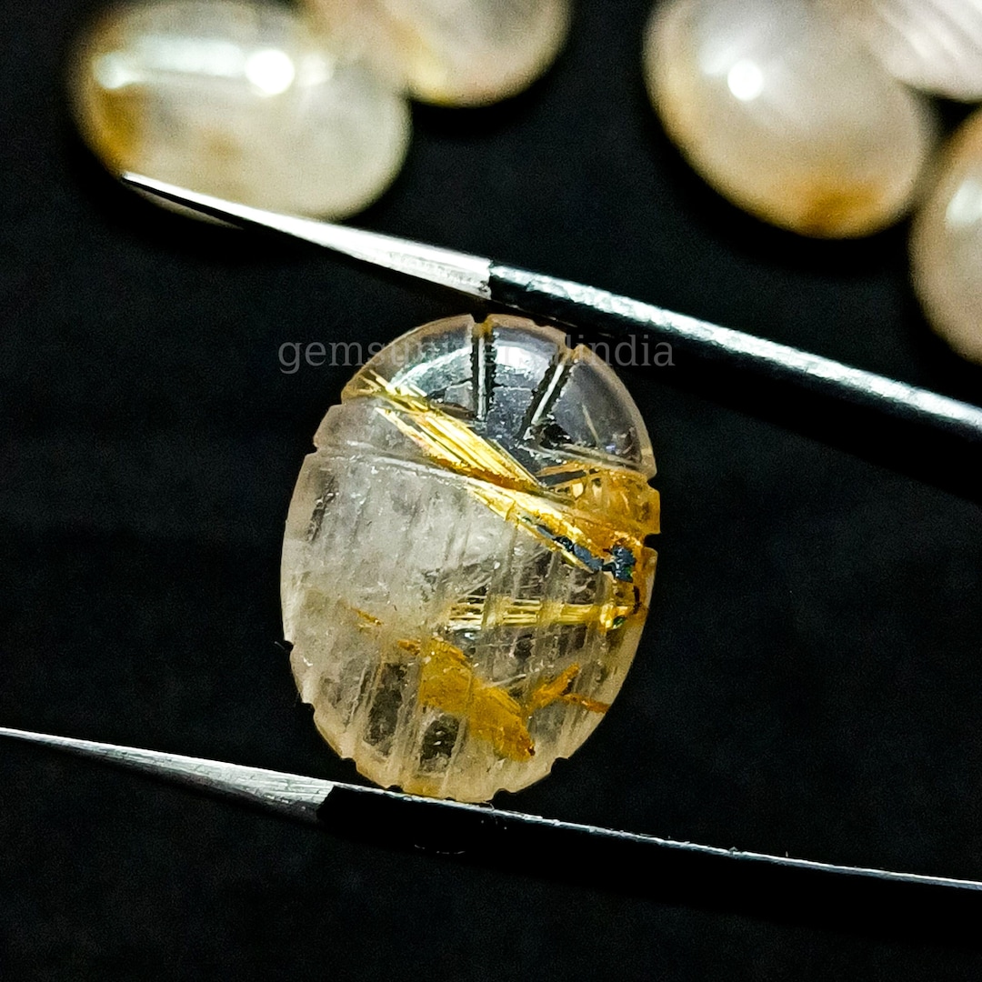 AAA+ Golden Rutile Scarab Shape Gemstone, Natural Rutile Beetle Face ...
