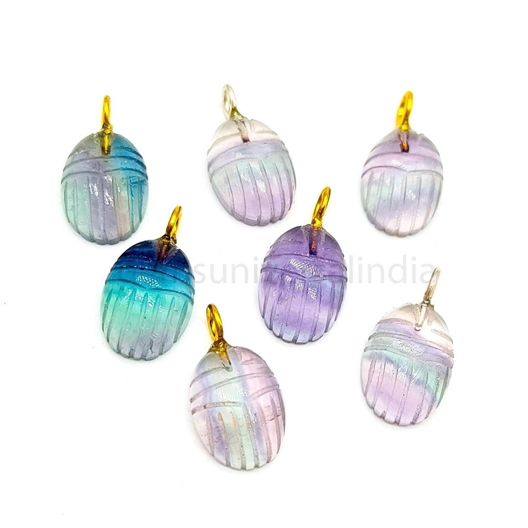 Natural Fluorite Carved Holy Scarab Charms, Carved Gemstone Scarab ...