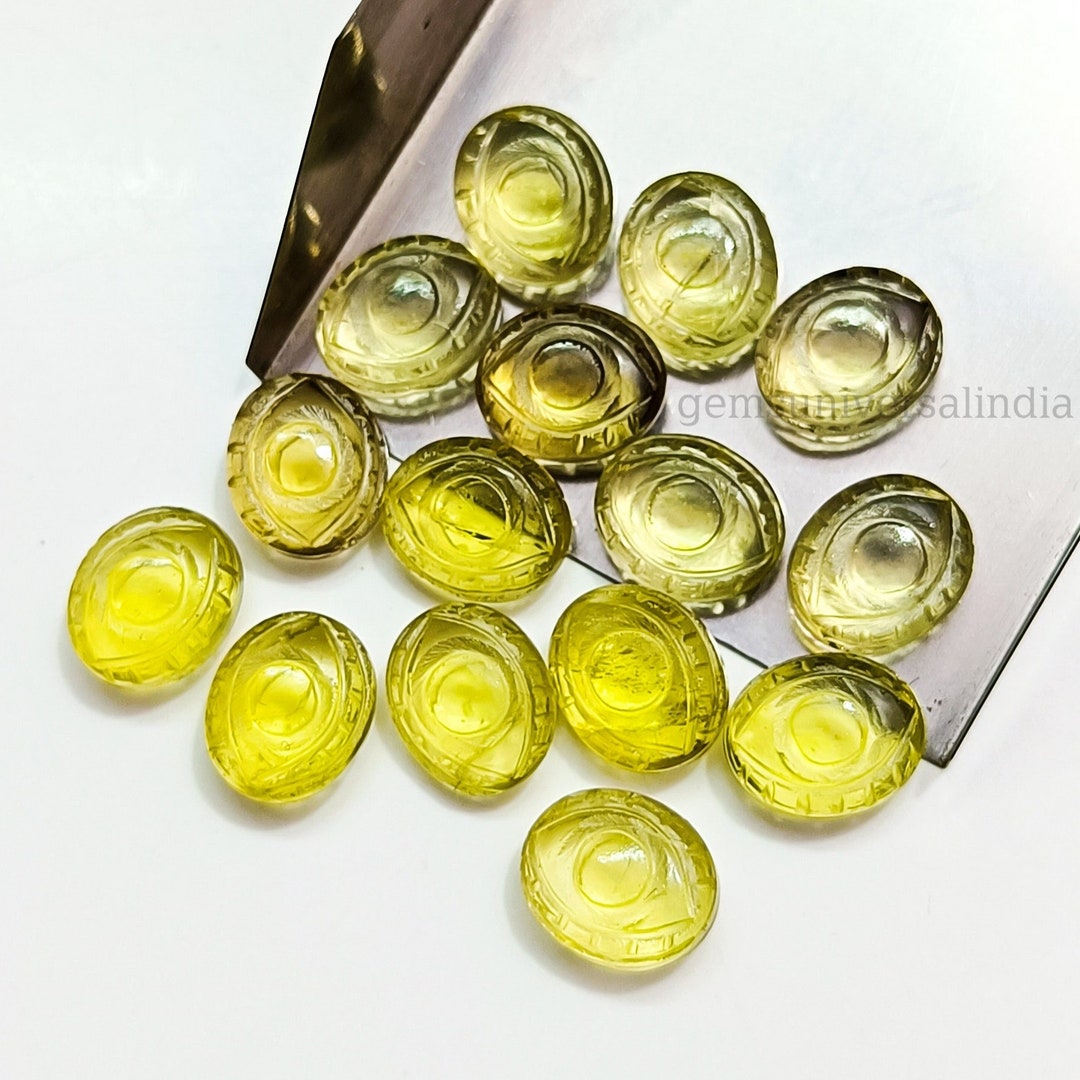 Lemon Quartz Evil Eye Beads, Natural Lemon Quartz Carved Beads, Carved ...
