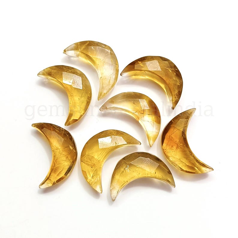 Natural Citrine Moon Shape Gemstone, Faceted Hand Carved Crescent Moon ...