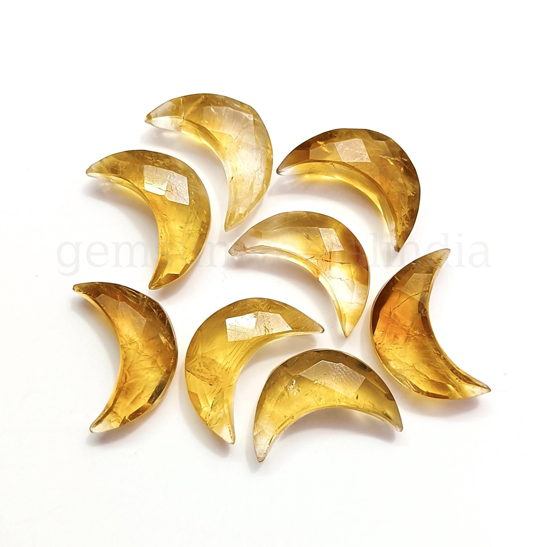 Natural Citrine Moon Shape Gemstone, Faceted Hand Carved Crescent Moon ...
