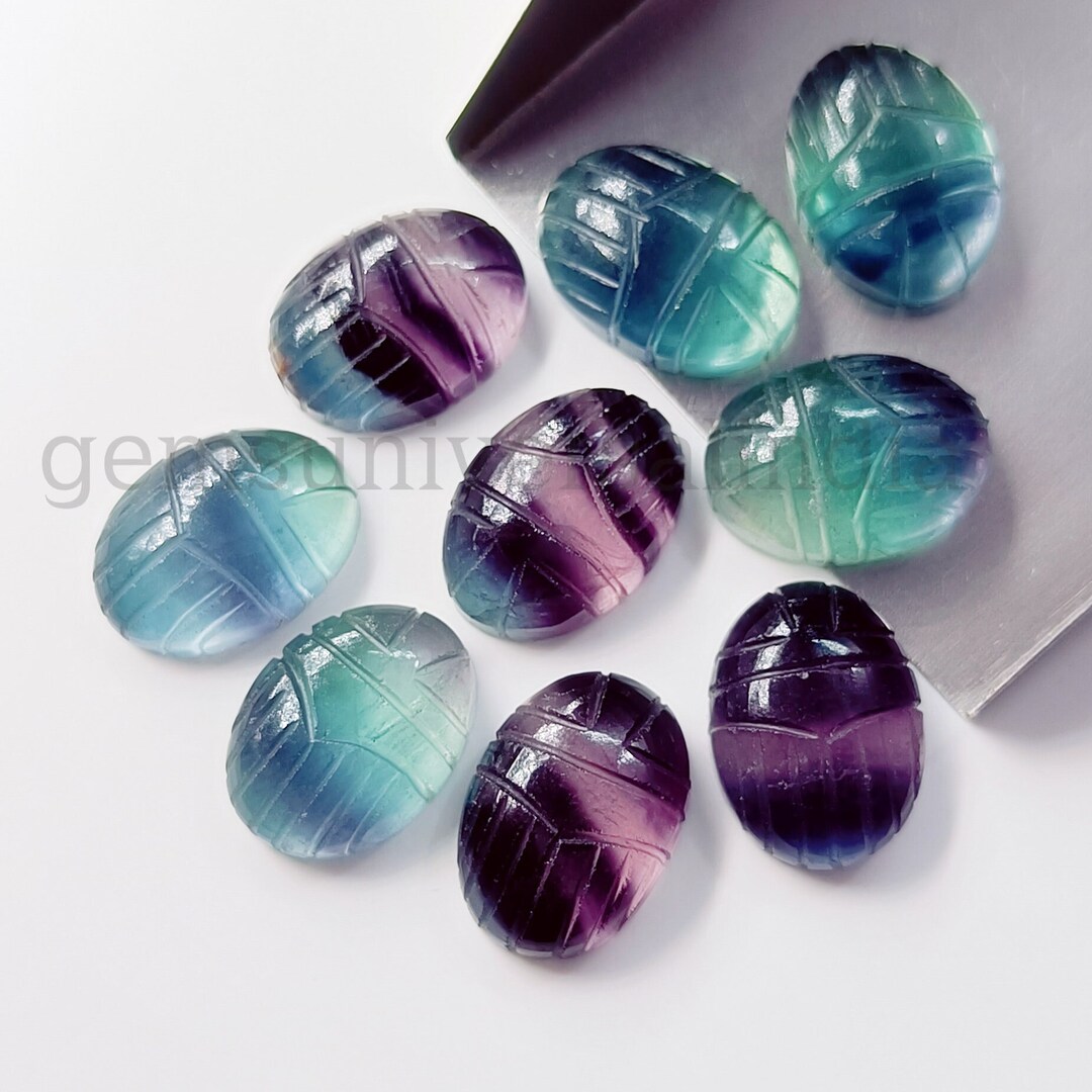 Natural Multi Fluorite Scarab Shape Gemstone, AAA Fluorite Beetle Face ...