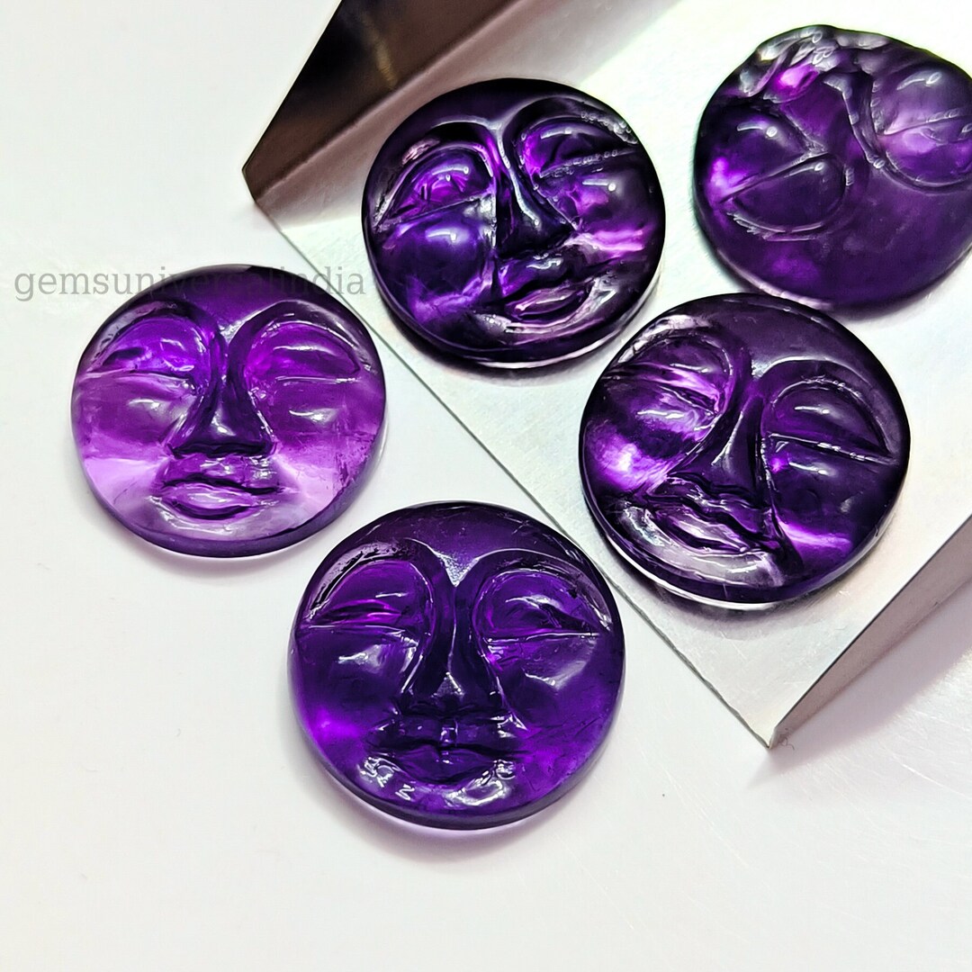 AAA Purple Amethyst Full Moon Face Shape Gemstone, Smooth Hand Carved ...