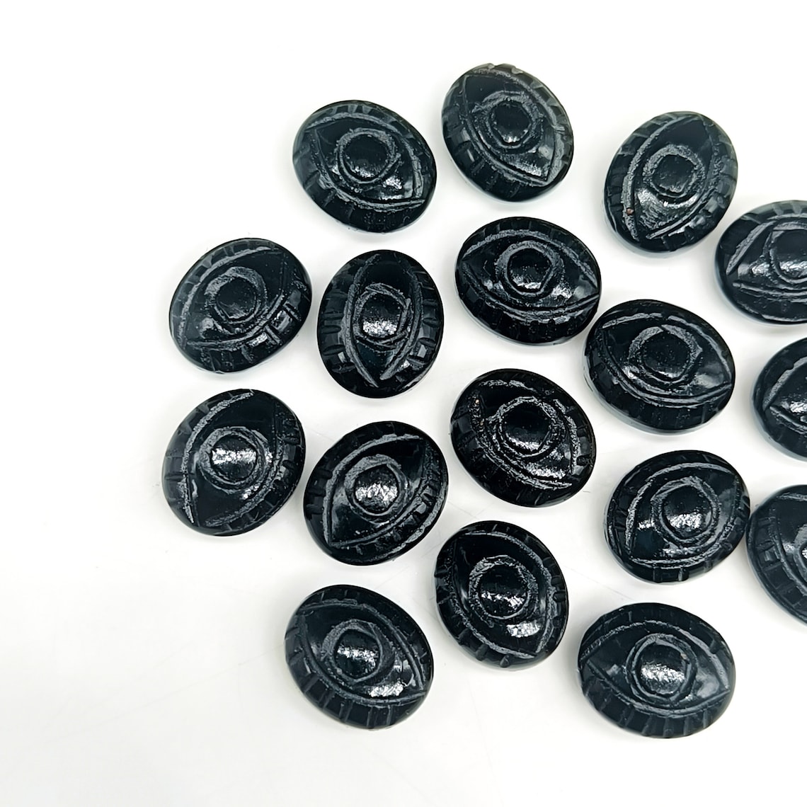 Natural Black Onyx Carved Evil Eye Gemstone, Onyx Loose Hand Carved ...
