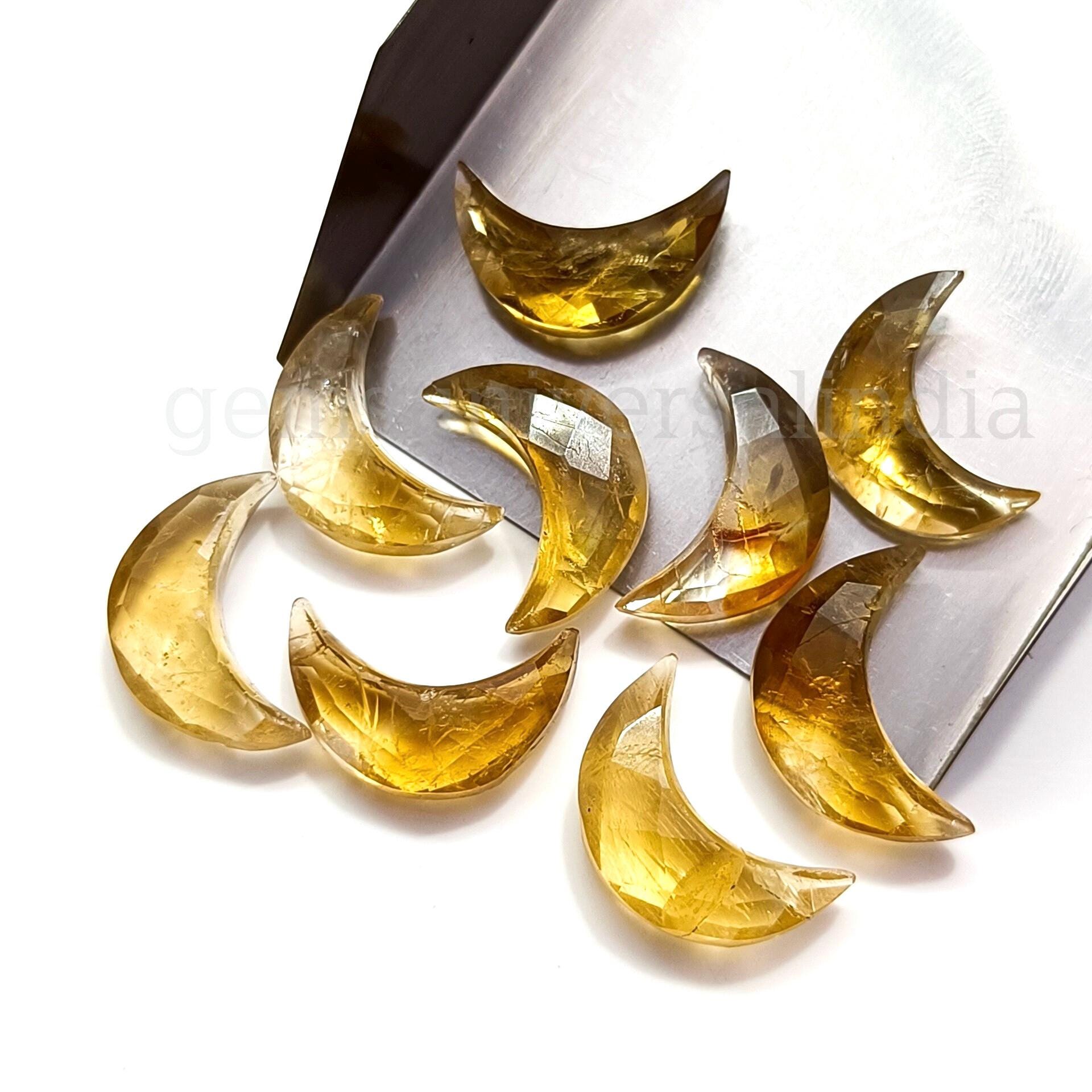 Natural Citrine Moon Shape Gemstone, Faceted Hand Carved Crescent Moon ...