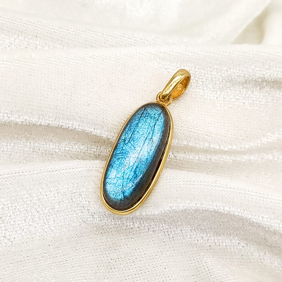 14K Solid Gold Labradorite Pendant, Natural Labradorite Pendant, Solid ...