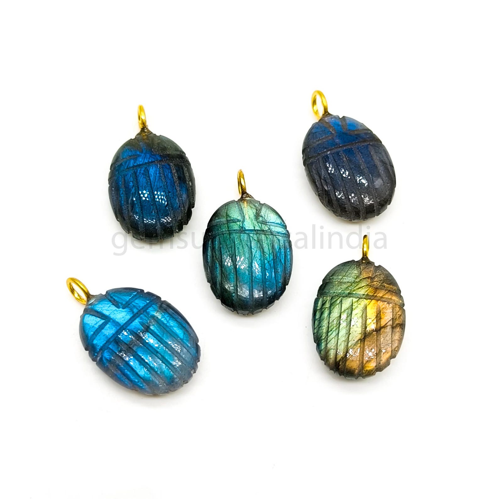 Natural Labradorite Scarab Carved Gemstone Charms, Crystal Scarab ...