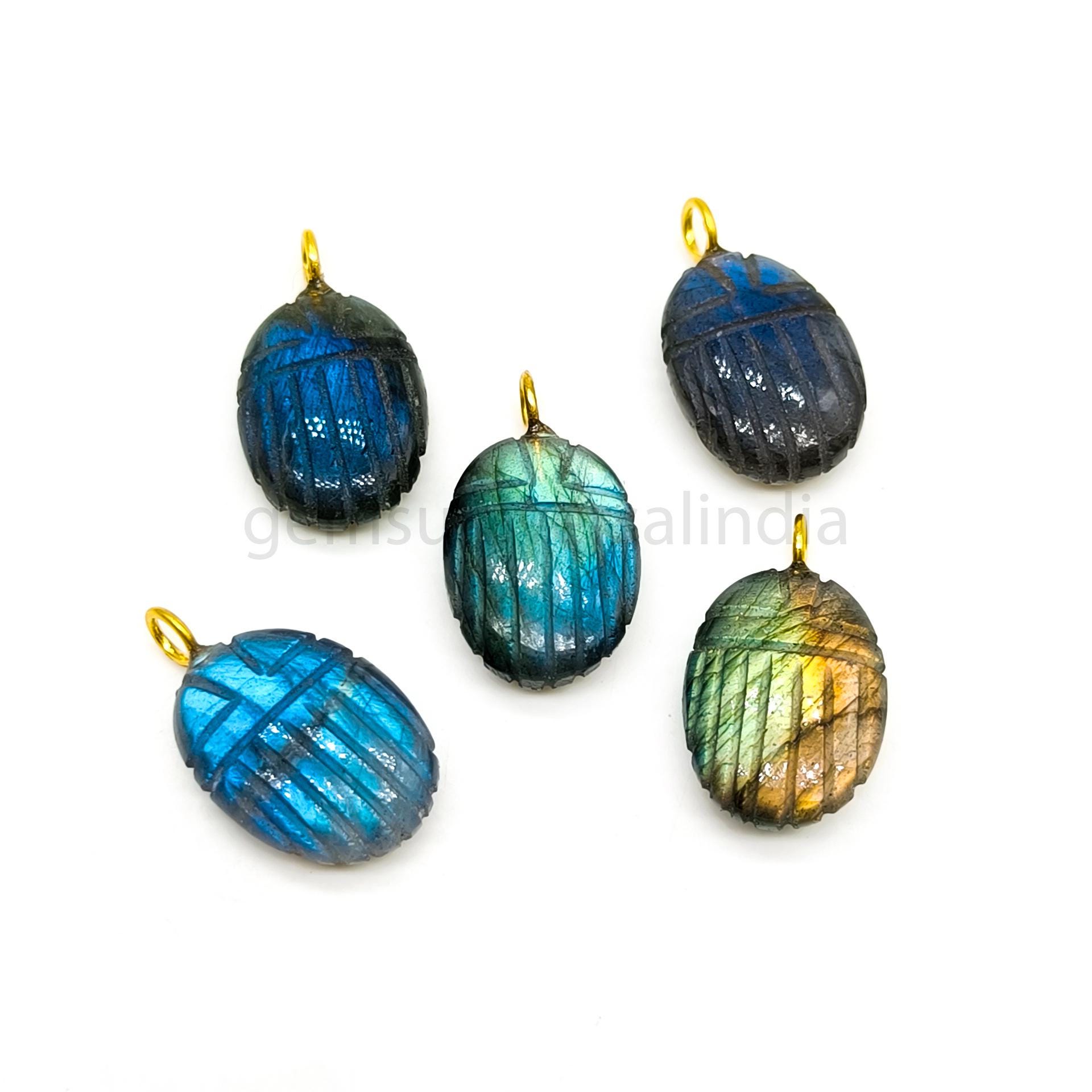 Natural Labradorite Scarab Carved Gemstone Charms, Crystal Scarab ...