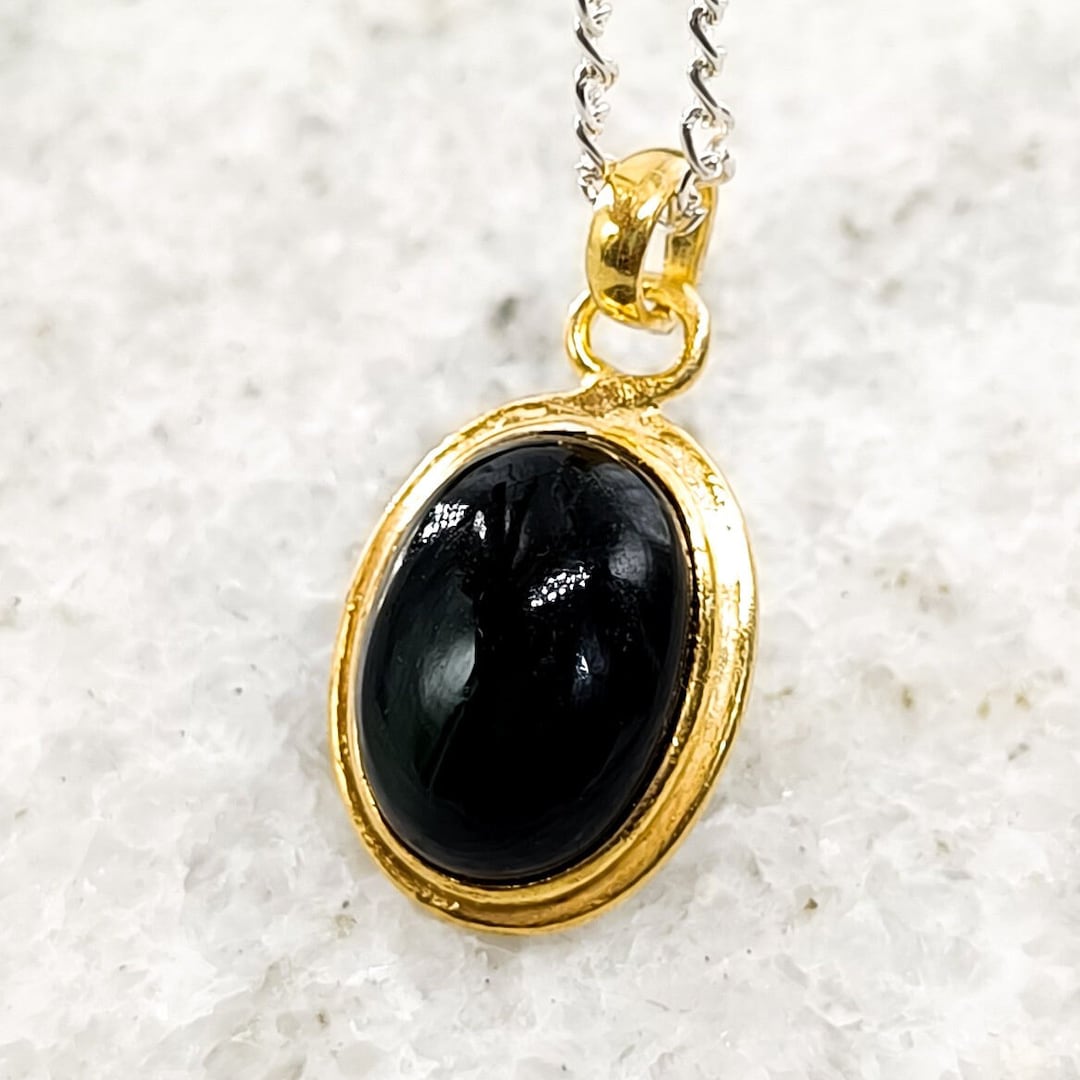 Natural Black Onyx Pendant, 14K Solid Gold Black Onyx Pendant, Solid ...