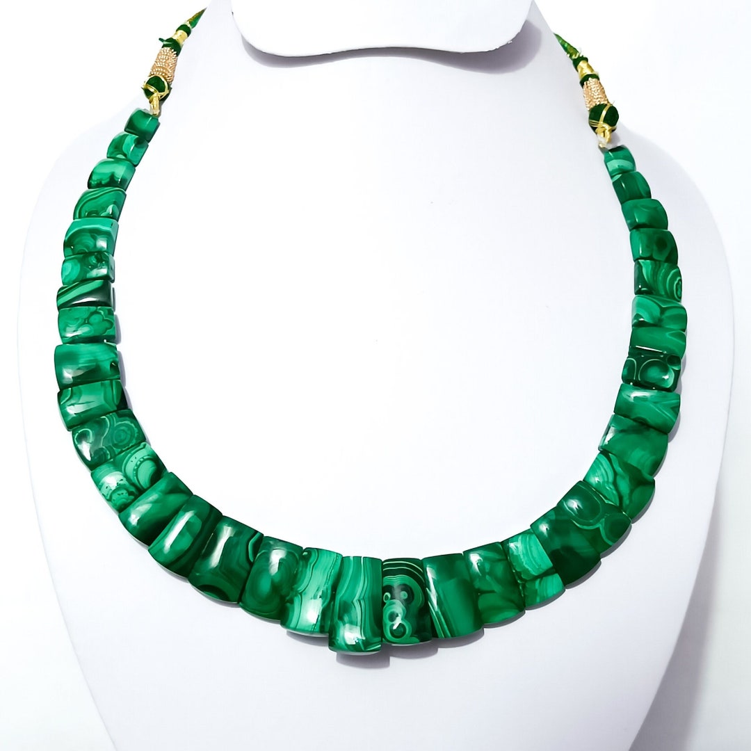 Genuine Malachite Beaded Necklace, Natural Malachite Beads Necklace for ...
