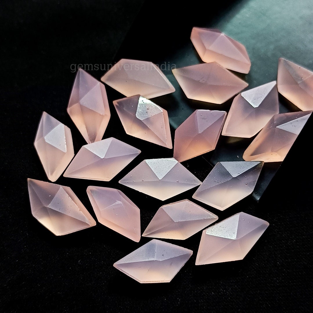 10pc AAA Pink Chalcedony Spindle Shape Gemstone, Hand Carved Gemstone ...