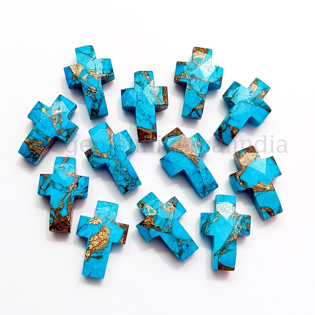 AAA Blue Turquoise Cross Shape Gemstone, Hand Carved Cross Beads for ...