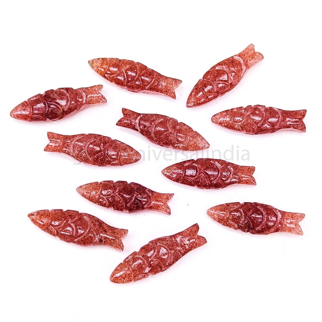 AAA Natural Strawberry Quartz Fish Shape Carved Gemstone, Loose Fish ...