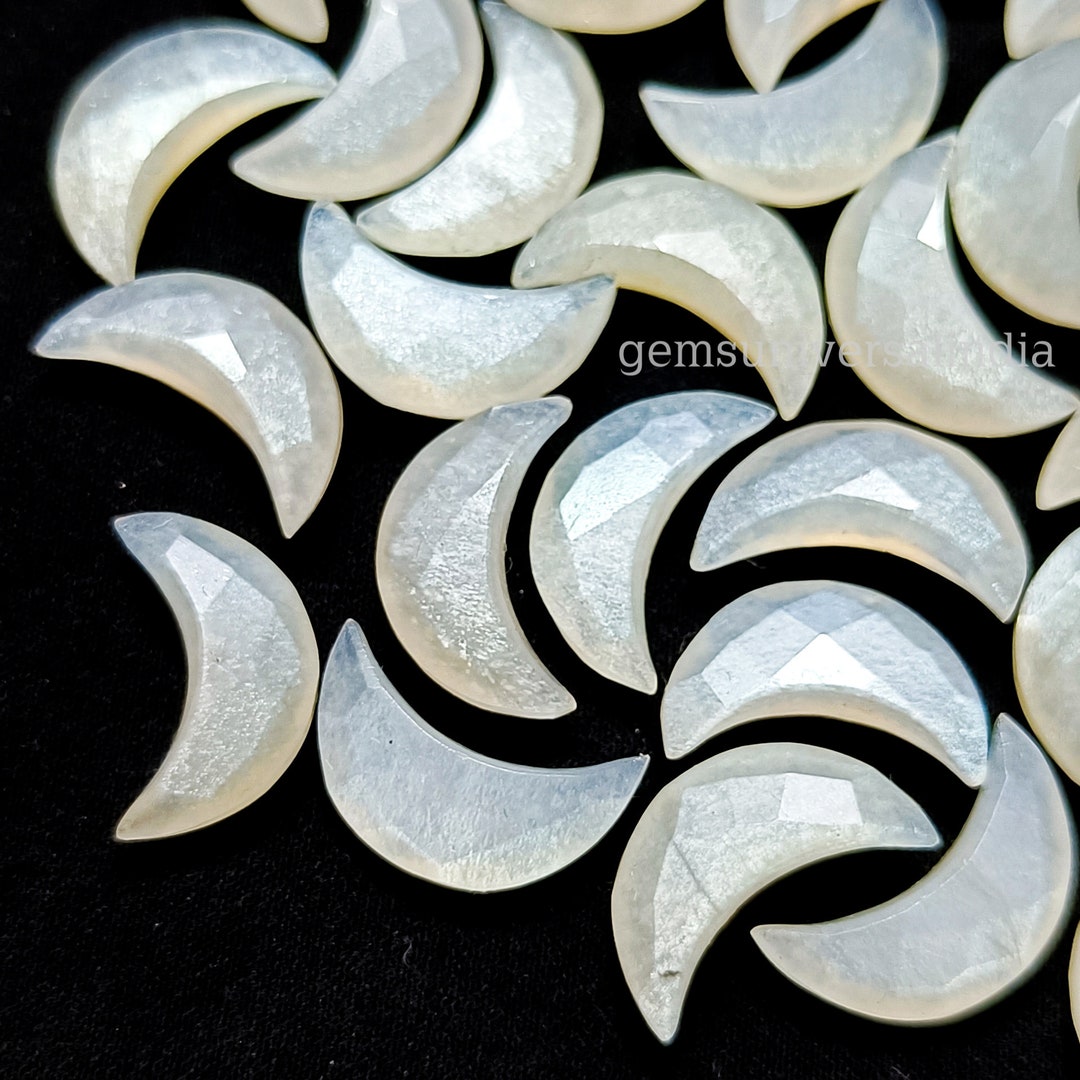Flashy White Moonstone Moon Shape Gemstone, Natural Moonstone Faceted ...