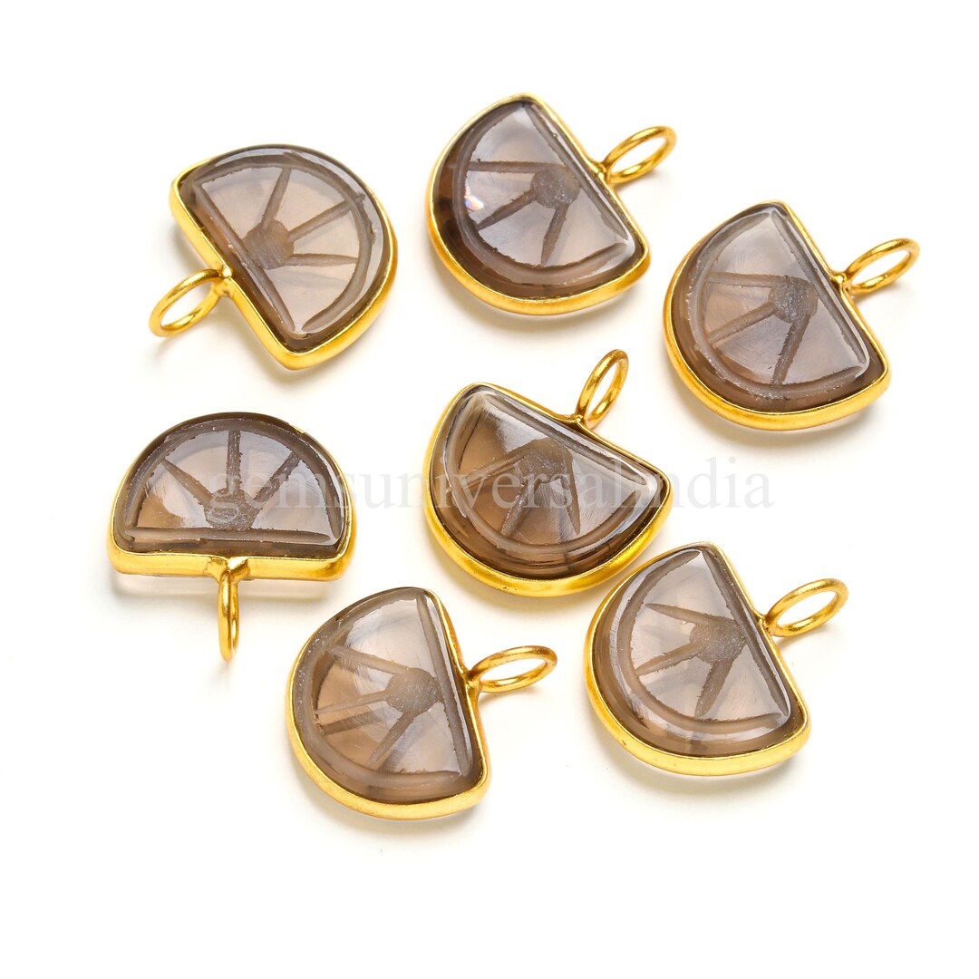 Natural Smoky Quartz Carved Orange Fruit Charms Gold Vermeil Smoky ...