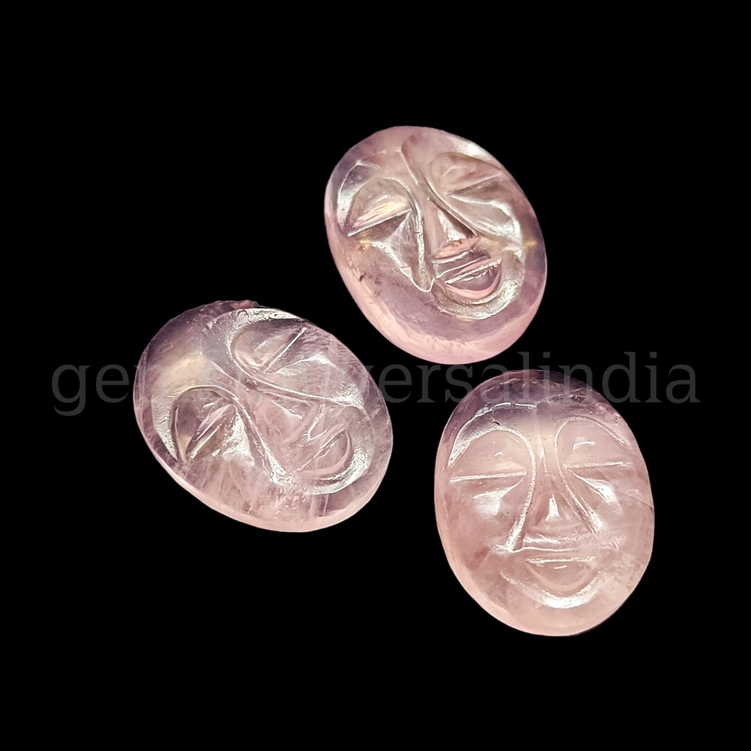 AAA Rose Quartz Carved Face Gemstone, Rose Quartz Oval Face Shape ...