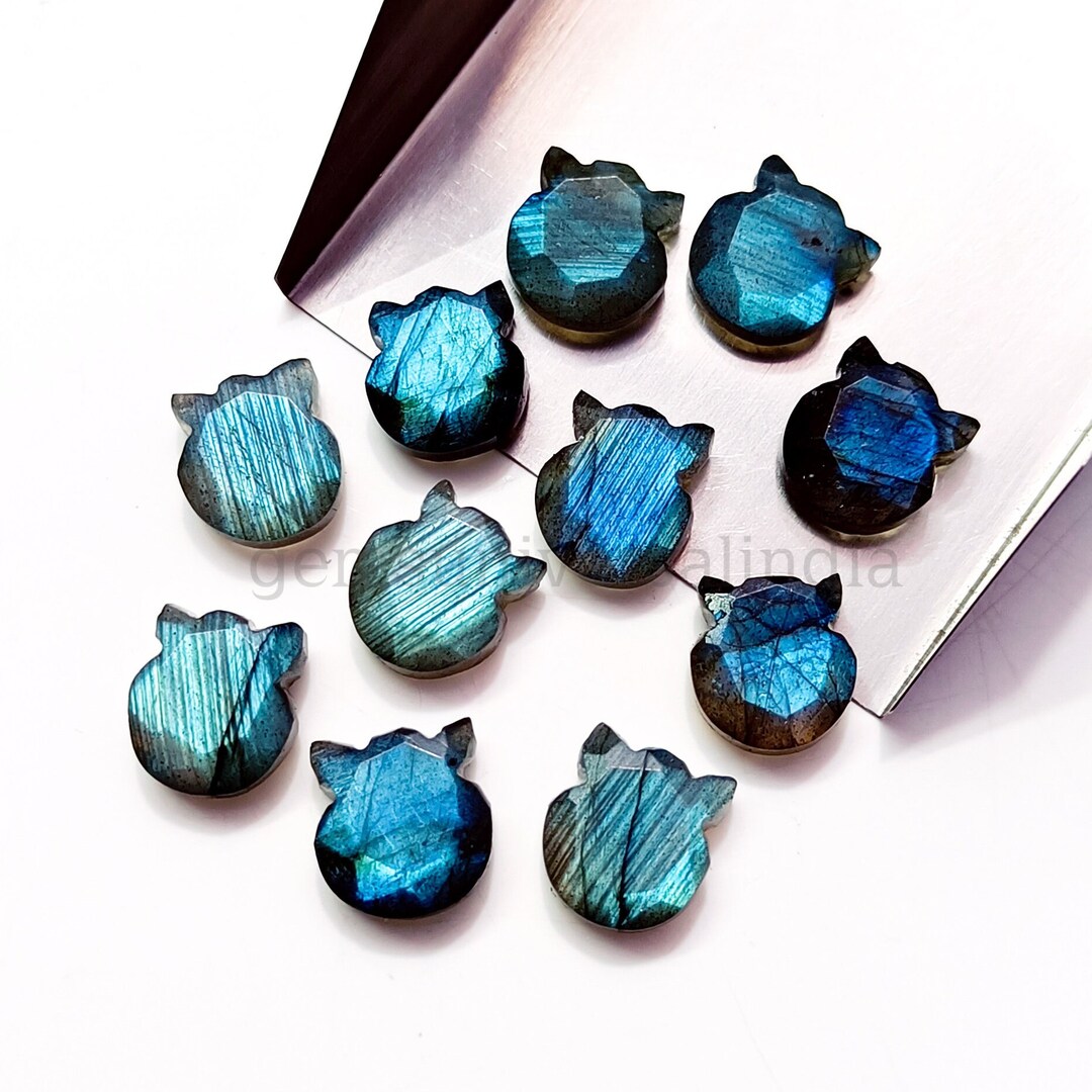 AAAA Labradorite Cat Shape Gemstone, Natural Labradorite Faceted Cat ...