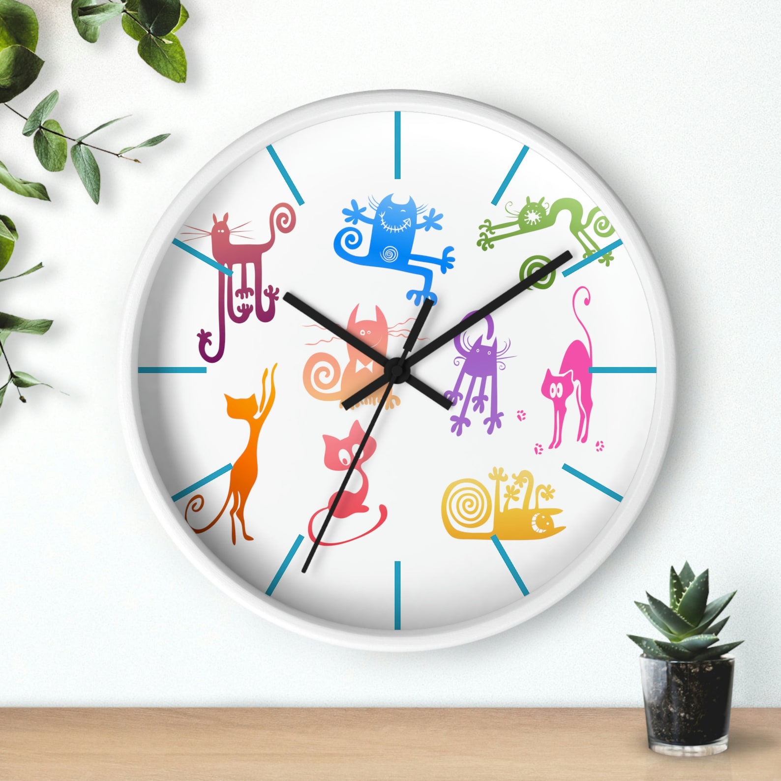 Cat Wall Clock Colorful Cats on This Unique Cat Lover Clock. - Etsy