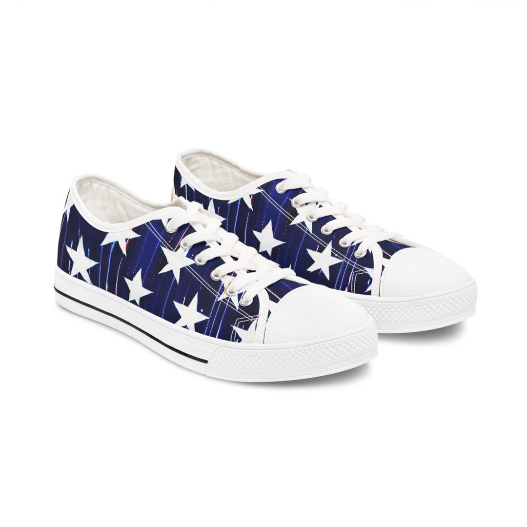 Star Sneakers W/a Denim Blue Background, White Stars, Dripping Red and ...