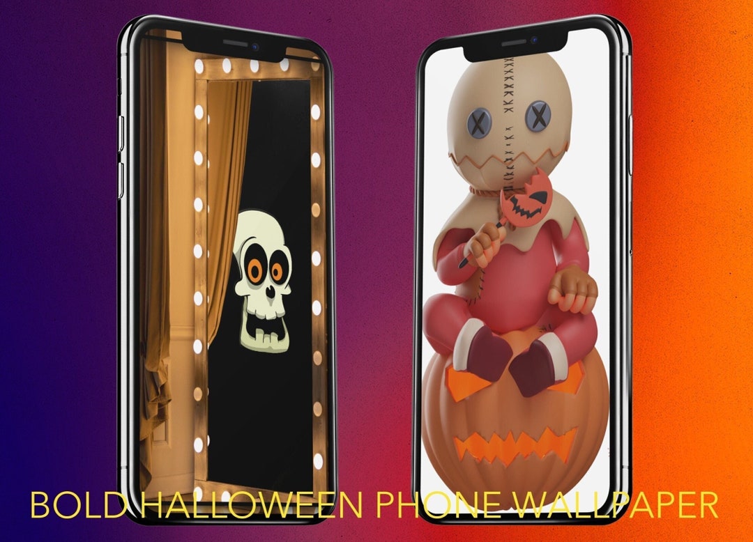 Spooky Halloween Phone Wallpaper, Skull Mirror, Creepy Doll (digital ...