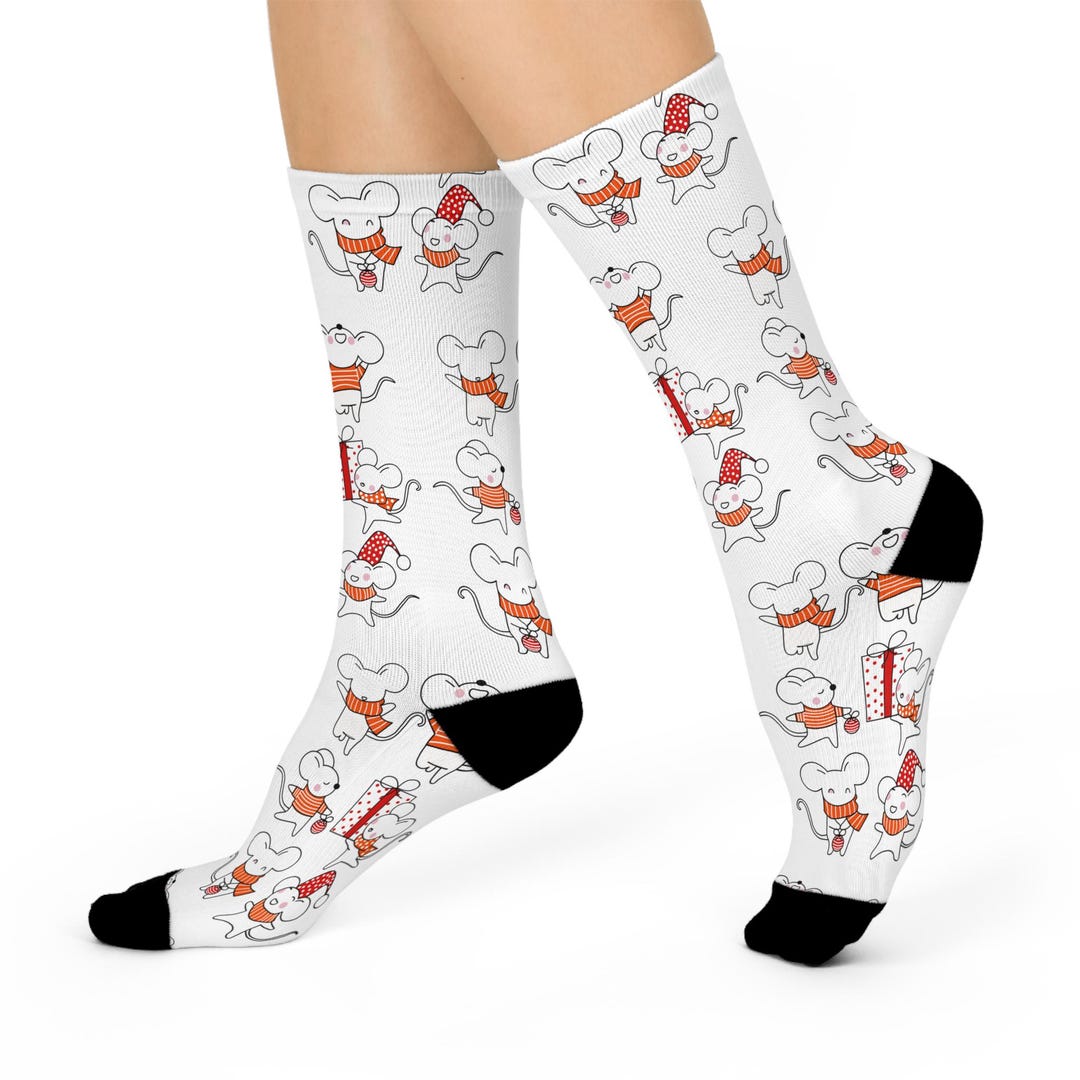 Cute Cartoon Christmas Mice Pattern Cushioned Crew Socks | Christmas ...