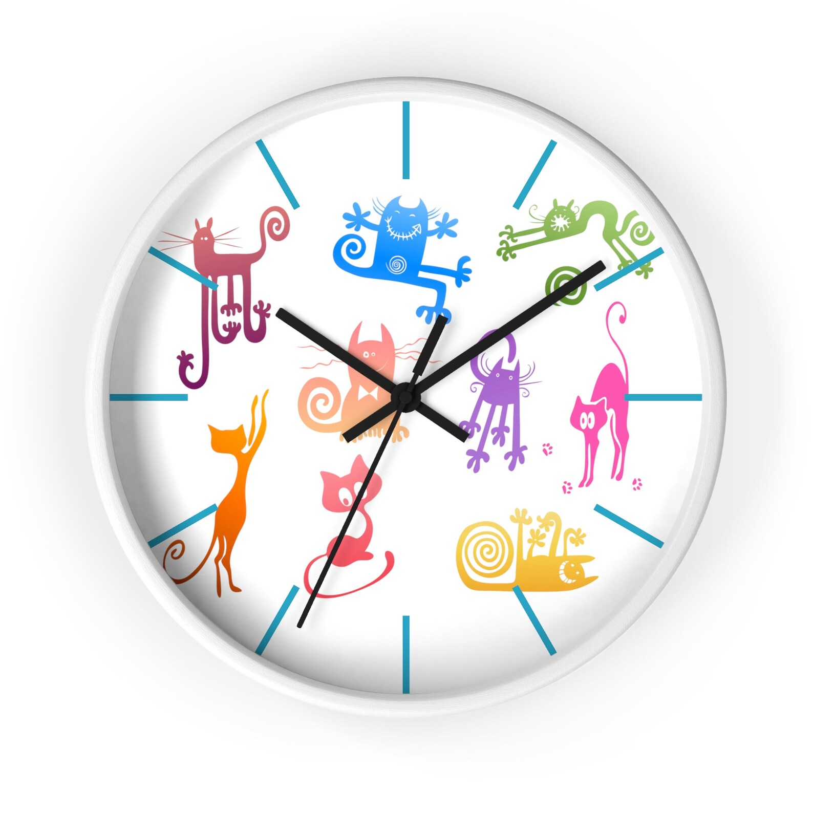 Cat Wall Clock! Colorful Cats on This Unique Cat Lover Clock. A Wooden ...