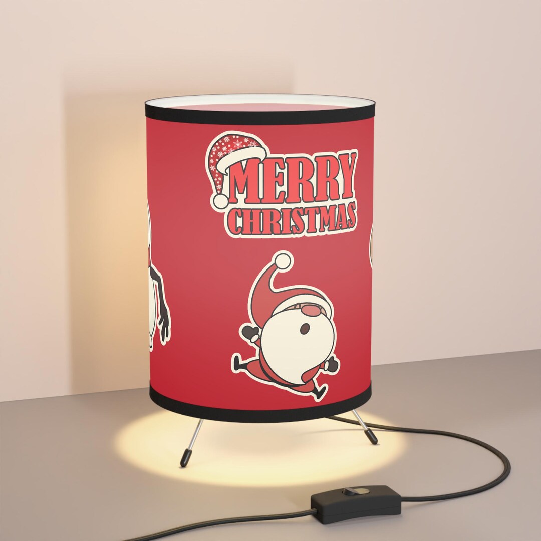 Merry Christmas Santa & Snowman Lamp Shade Tripod Lamp | Holiday Decor ...